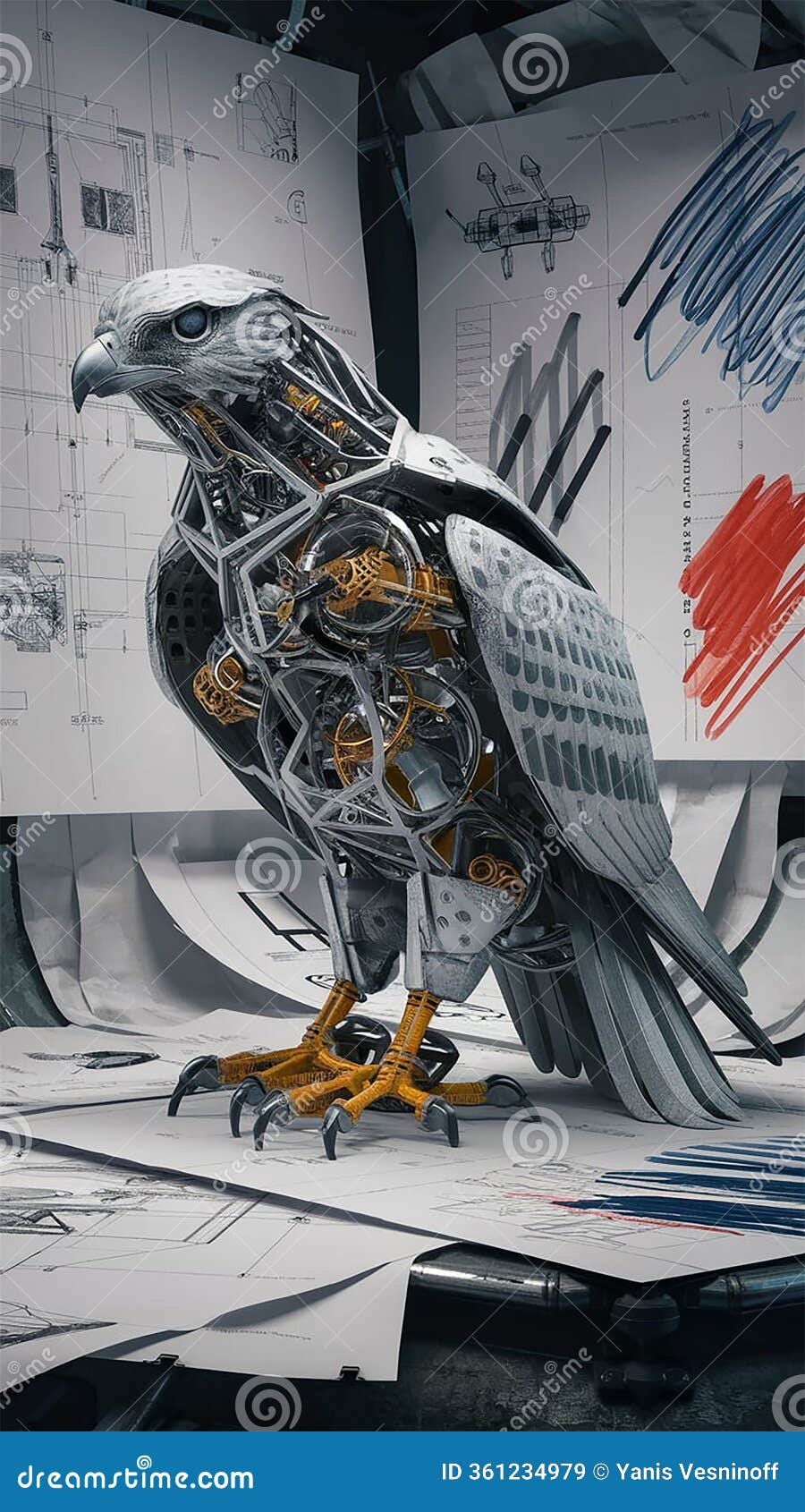 A Striking 3D Render Of A Futuristic, Mechanical Hawk Crafted From ...