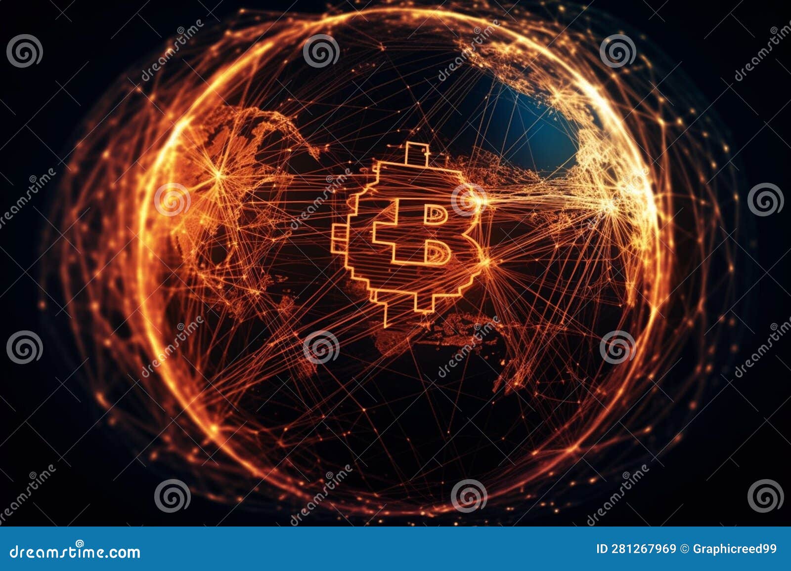 Ai Generative Bitcoin Cryptocurrency Symbol on Planet Earth. 3d Rendering Stock Illustration ...