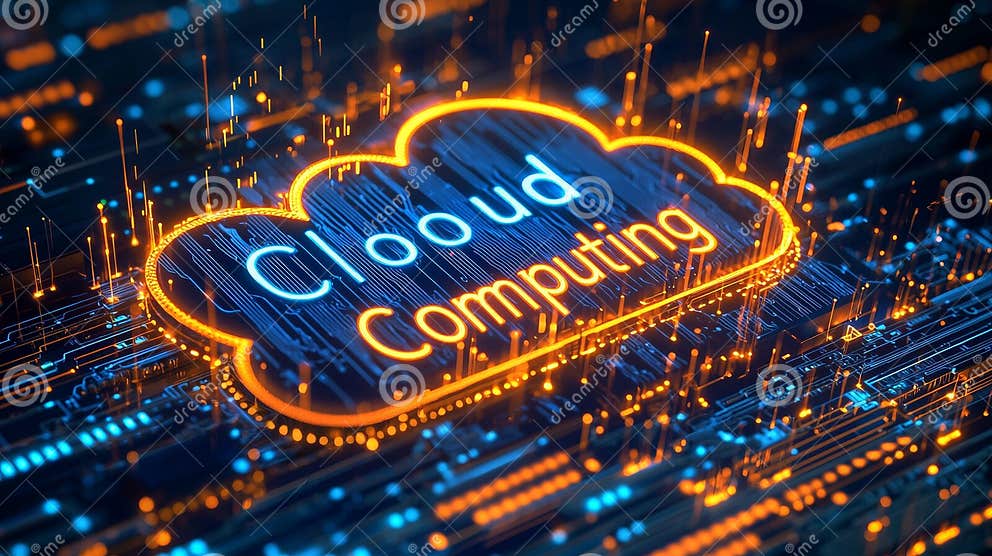 Advanced Cloud Computing Network with Orange Glowing Cloud Stock Illustration - Illustration of ...