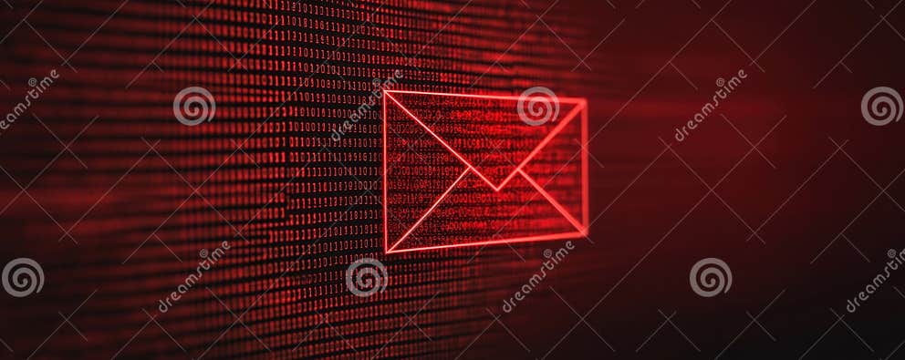 Red Email Icon on Binary Code Background Digital Communication AI Data ...