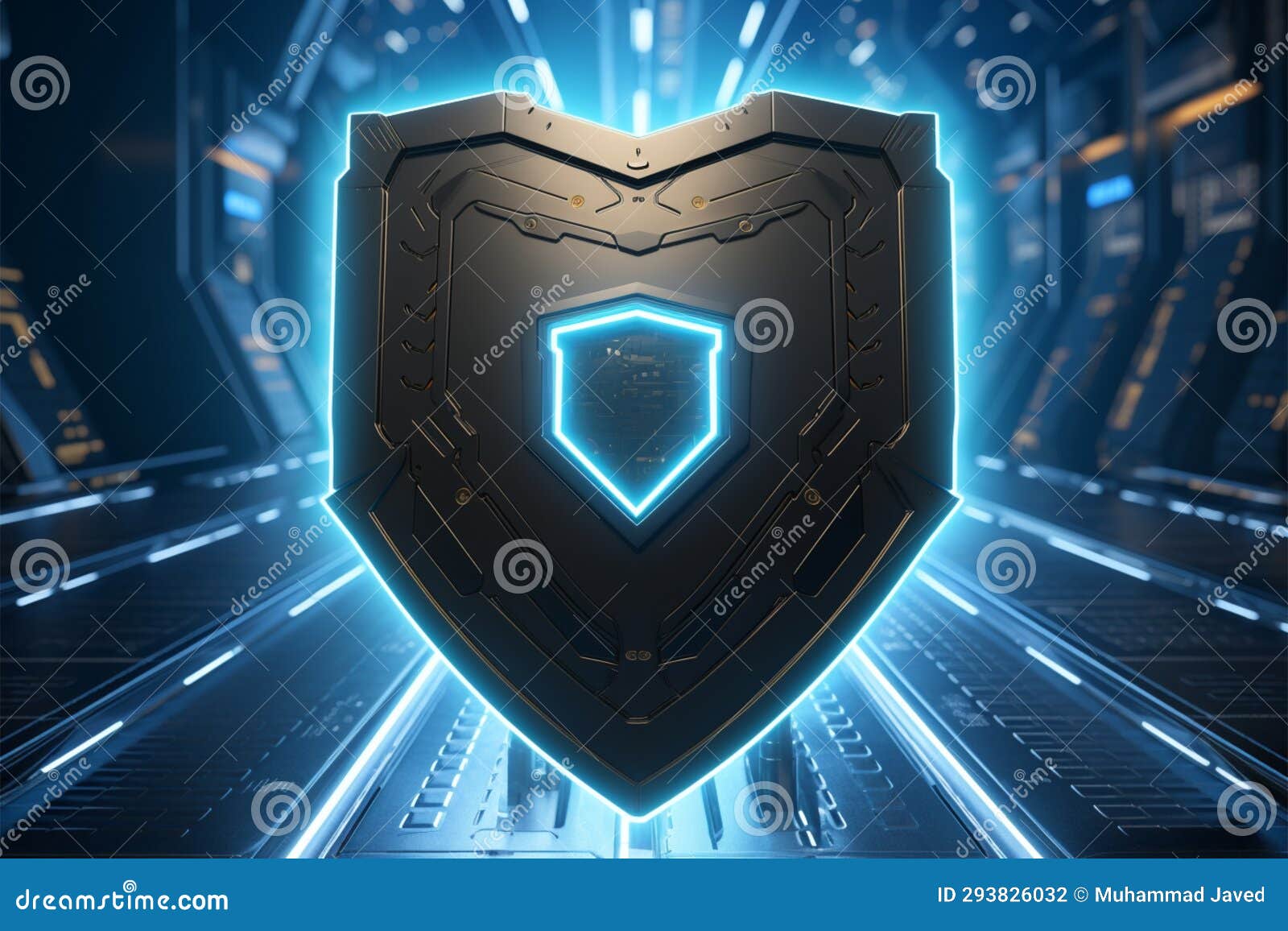 Striking 3D Shield within a High Tech, Futuristic Environment Rendering ...