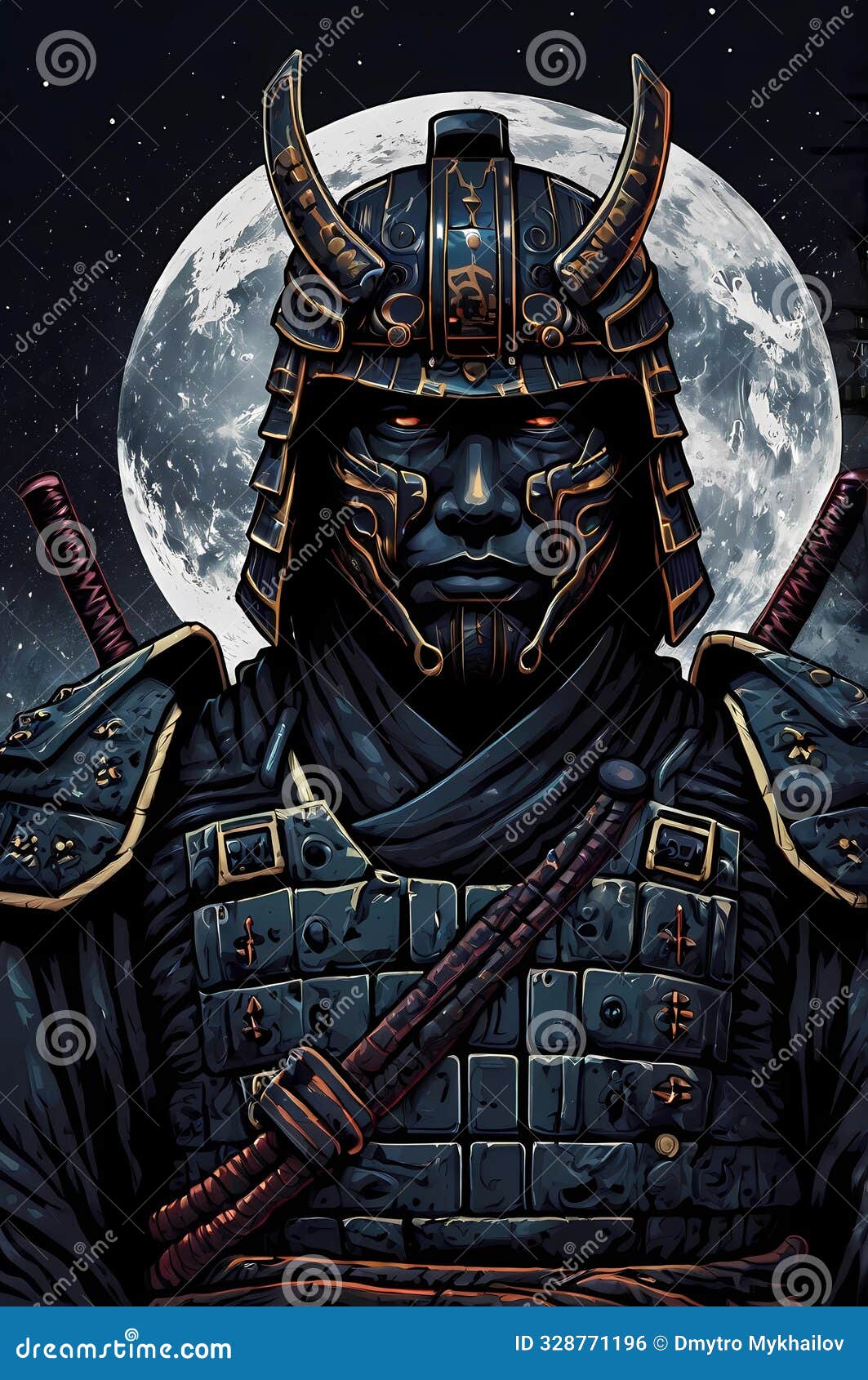 Samurai Under the Moonlight Stock Illustration - Illustration of ...