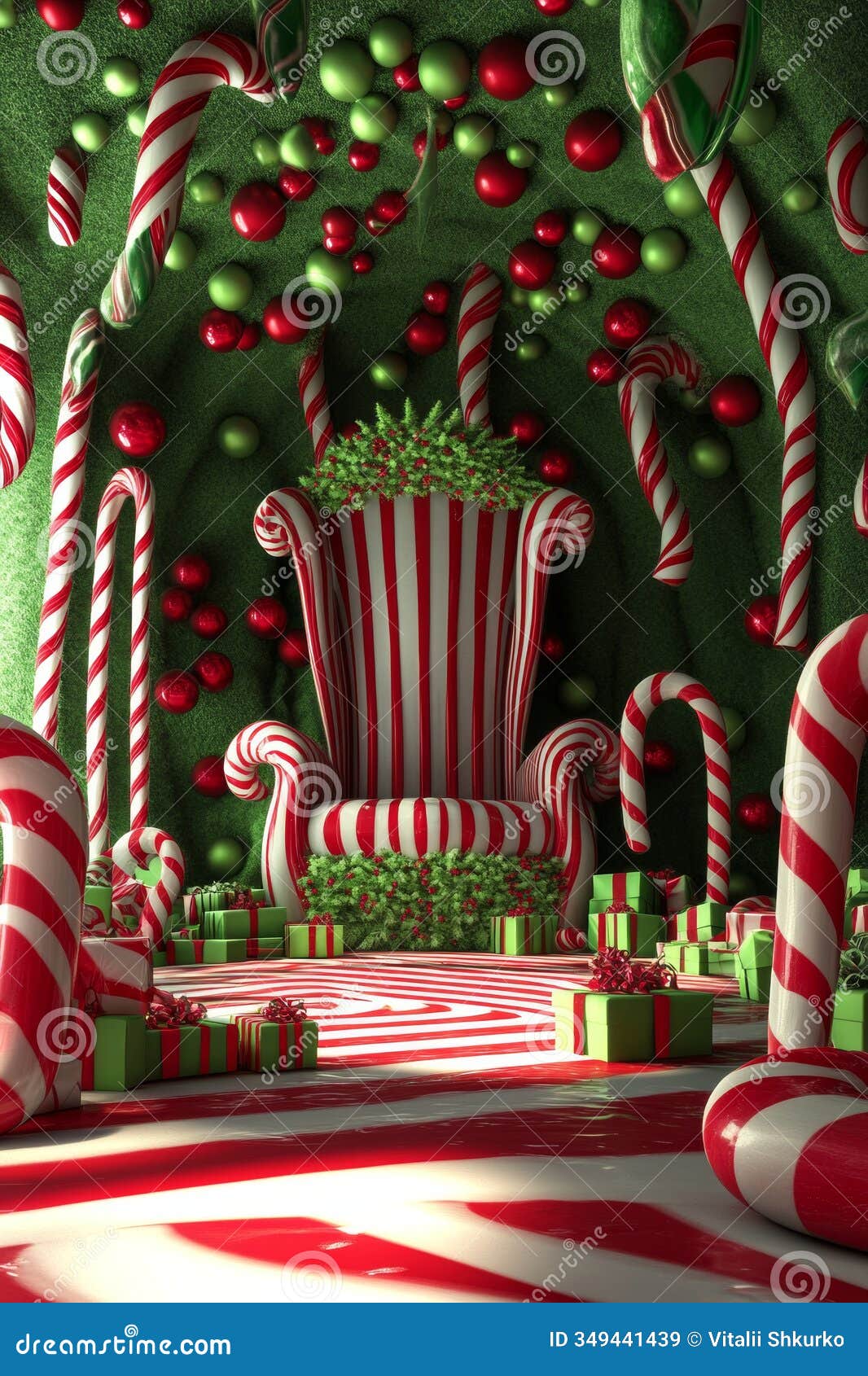 A Striking Digital Backdrop Features a Candy Cane Throne Surrounded by ...