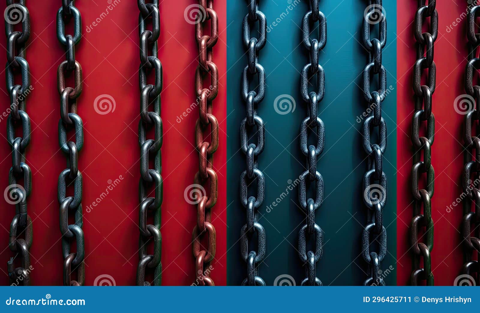 A Striking Display of Black Chains Against a Vibrant Red and Blue Wall ...