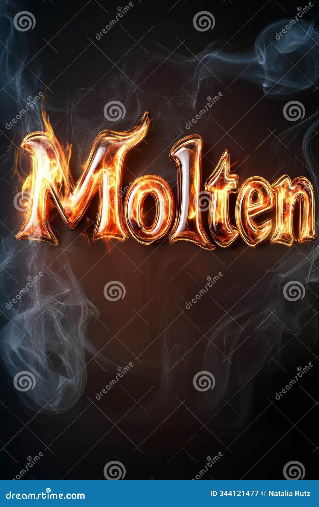Dynamic Liquid Text Effect Featuring the Word Molten Surrounded by Wisps of Smoke in a Dark ...