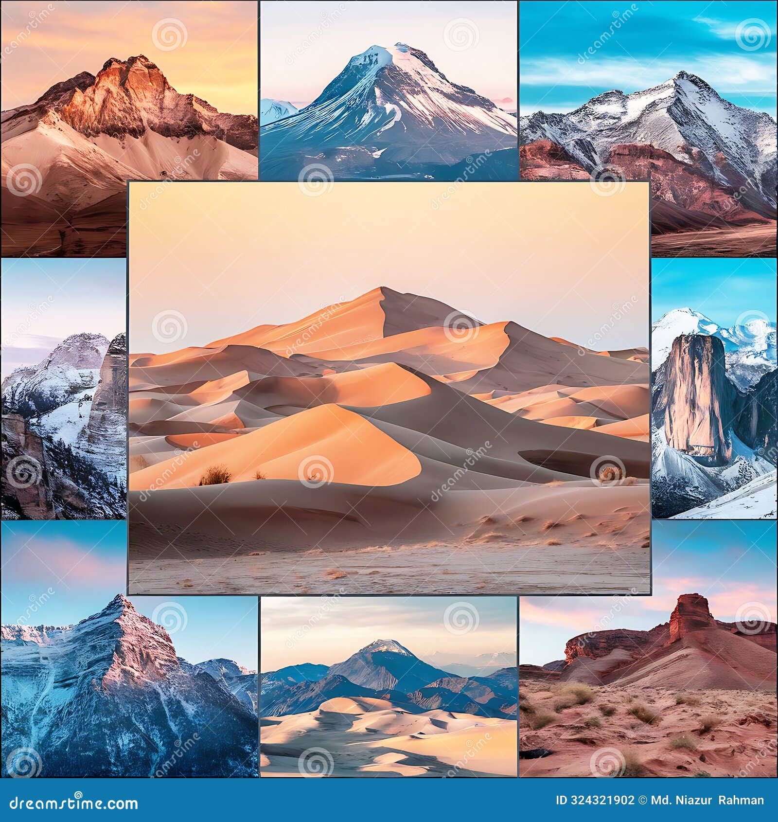 A Striking and Diverse Collage of Desert and Mountain Landscapes. Stock ...