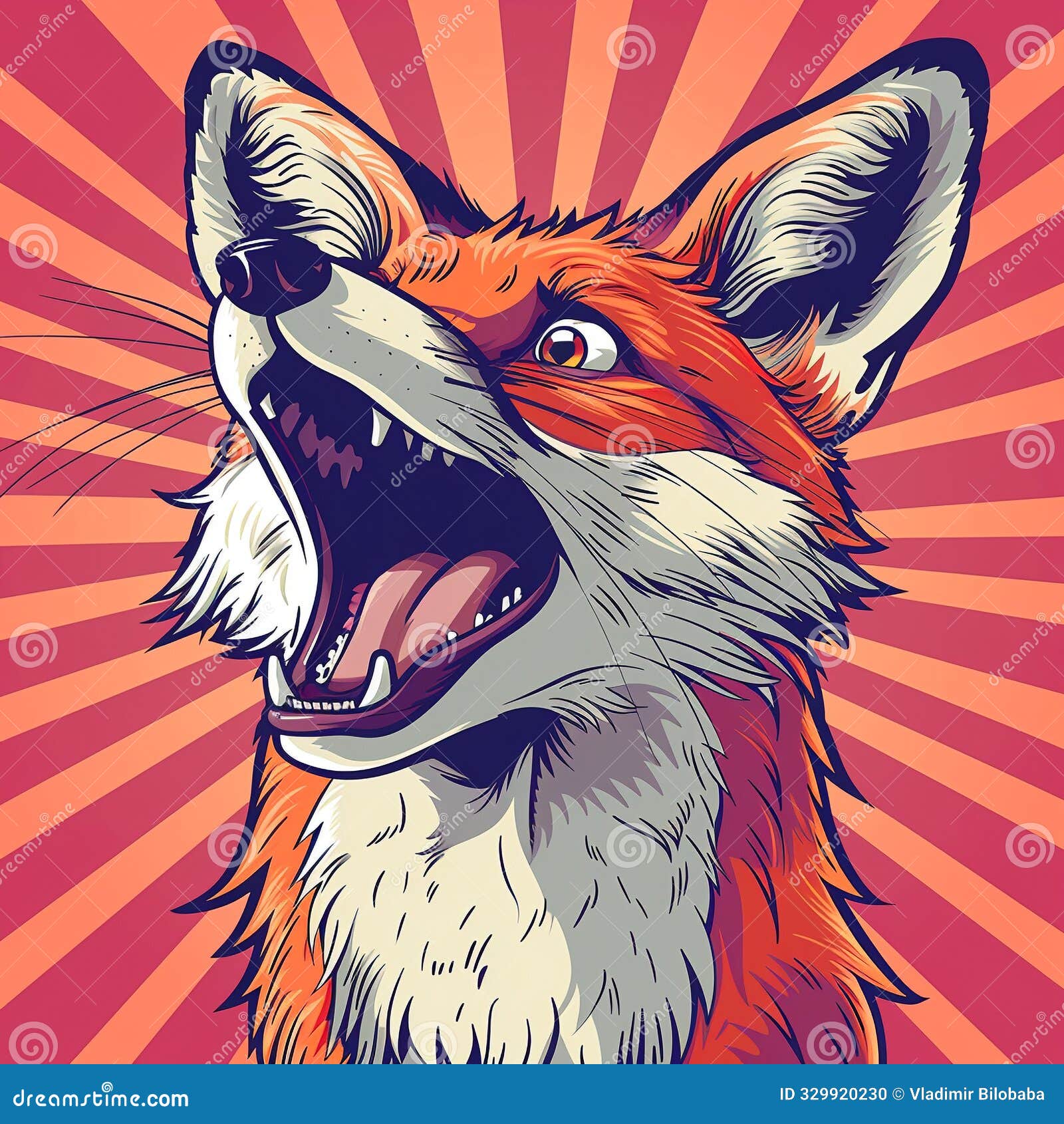 Vibrant Artwork of a Howling Fox with Radiant Background Patterns Stock ...