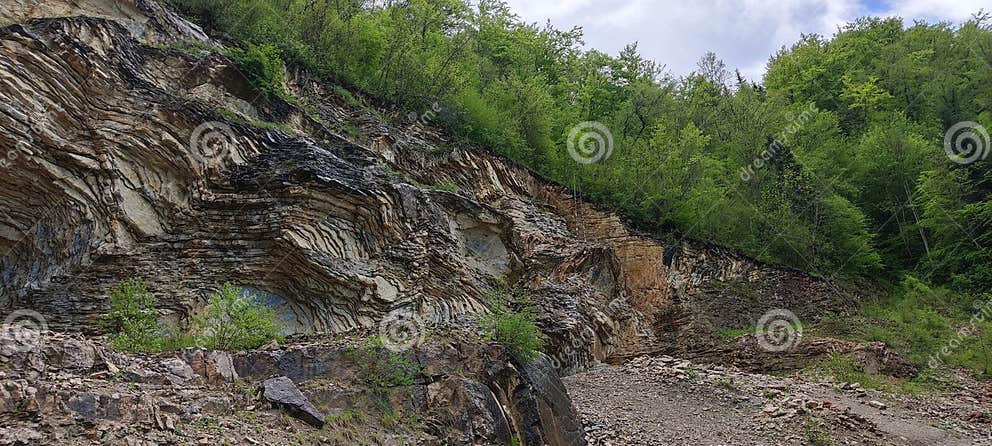 Exposed Folded Rock Layers in a Geological Notch Stock Photo - Image of ...