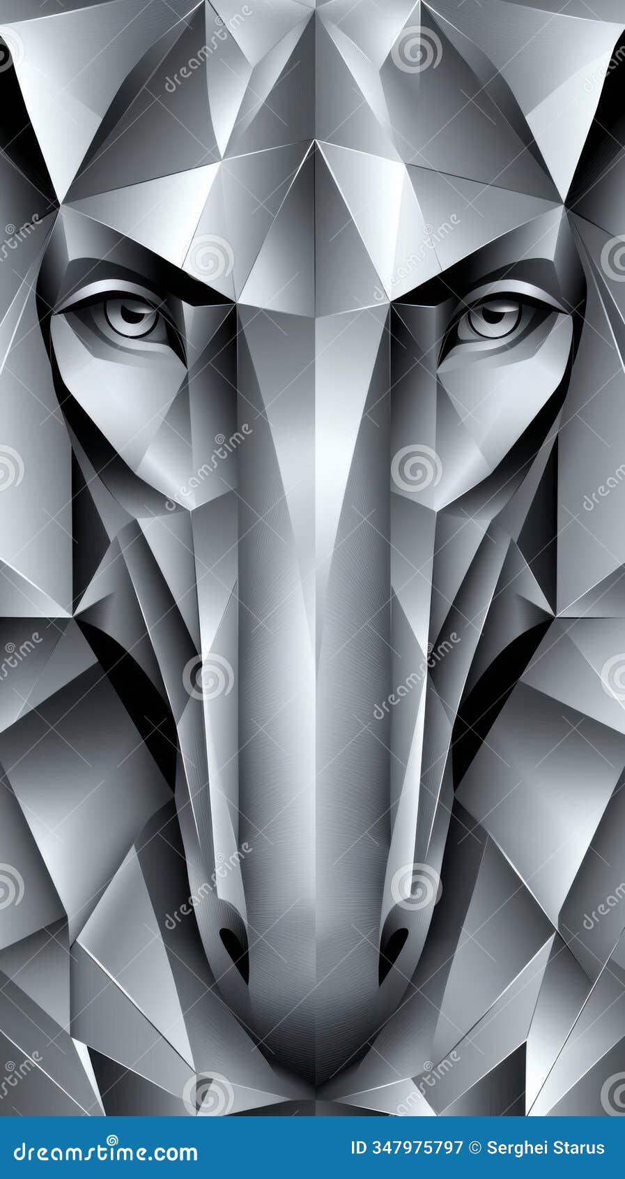 Geometric Wolf Face in Grayscale with Sharp, Angular Facets, AI Stock ...