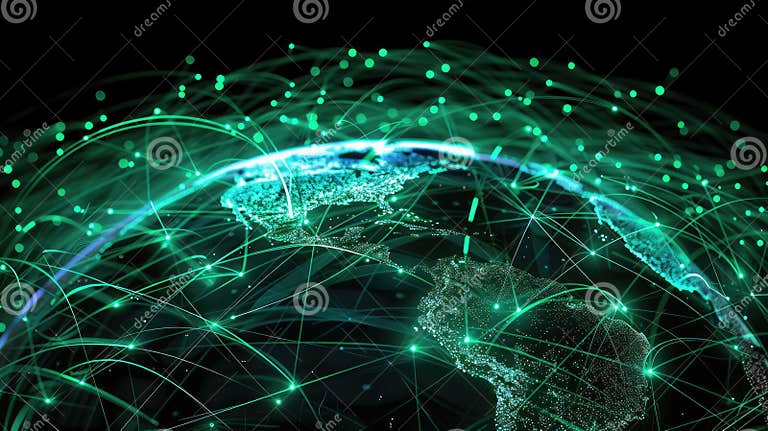 A Striking Green Global Internet Network Background Illustrates the ... A Striking Green Global Internet Network Background Illustrates the ...