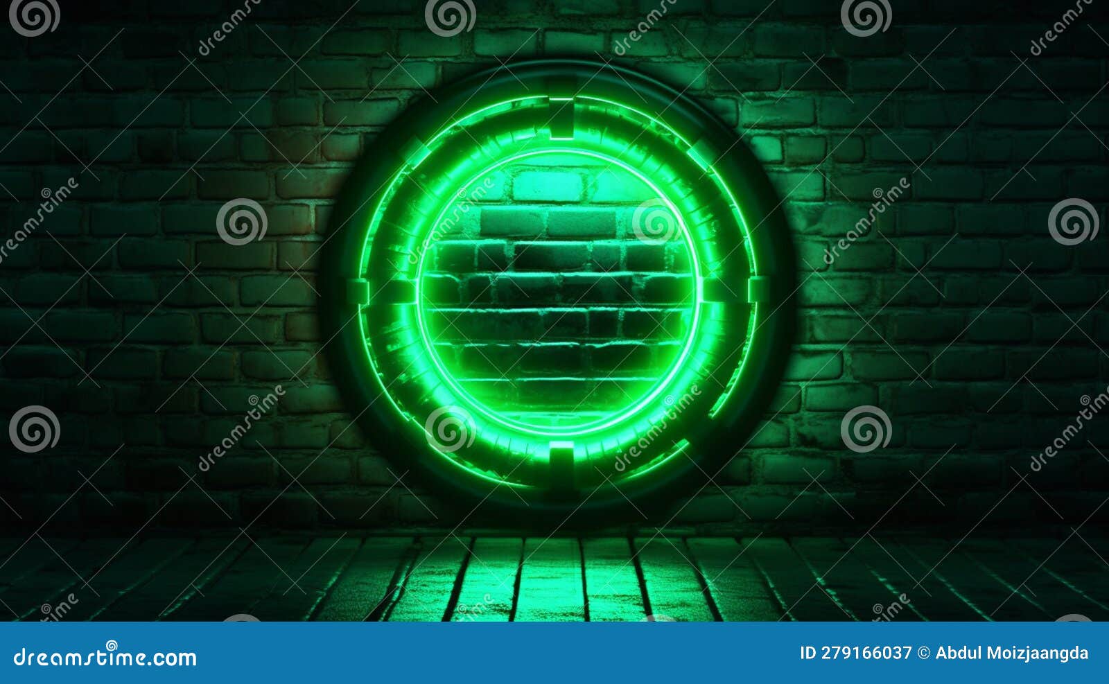 Striking Green Neon Flashlight Circle on Brick Background Stock ...