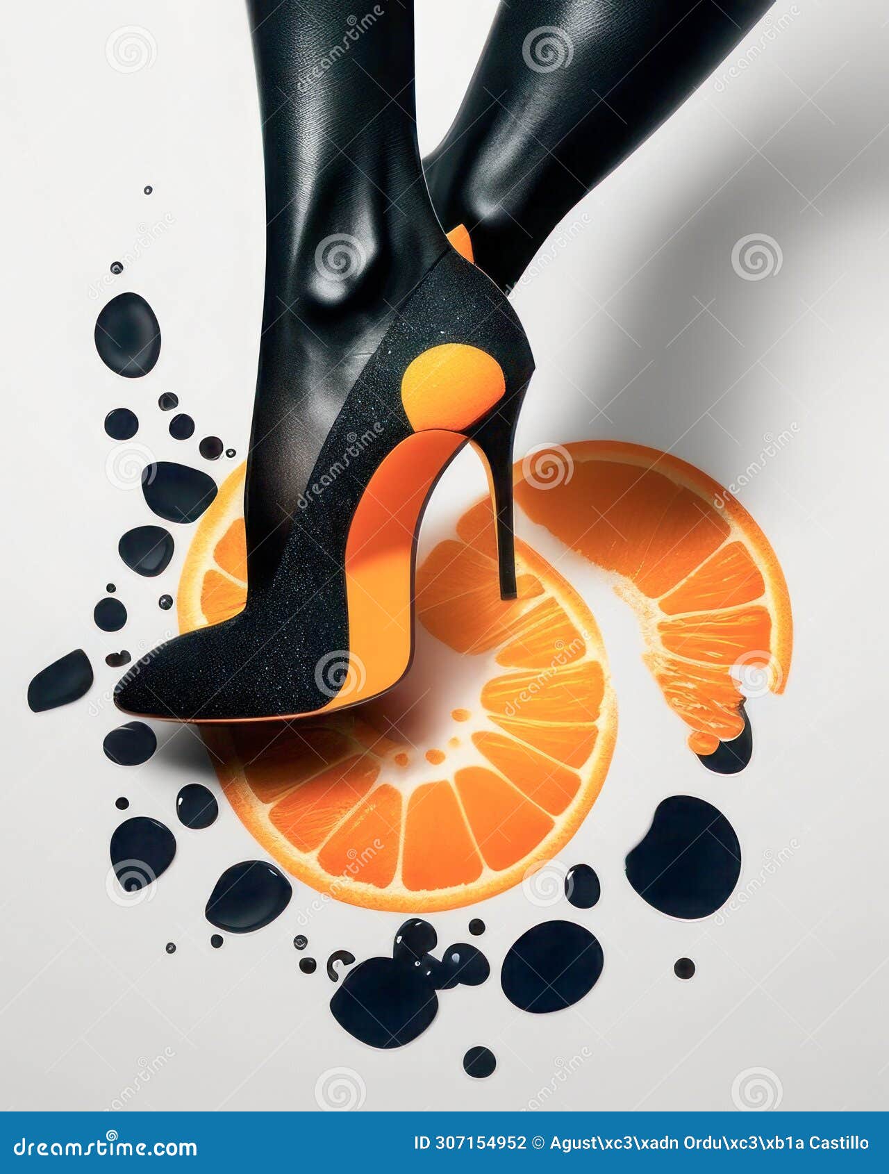 Striking High Heel in Bold Orange and Black with Abstract Shadows Stock ...