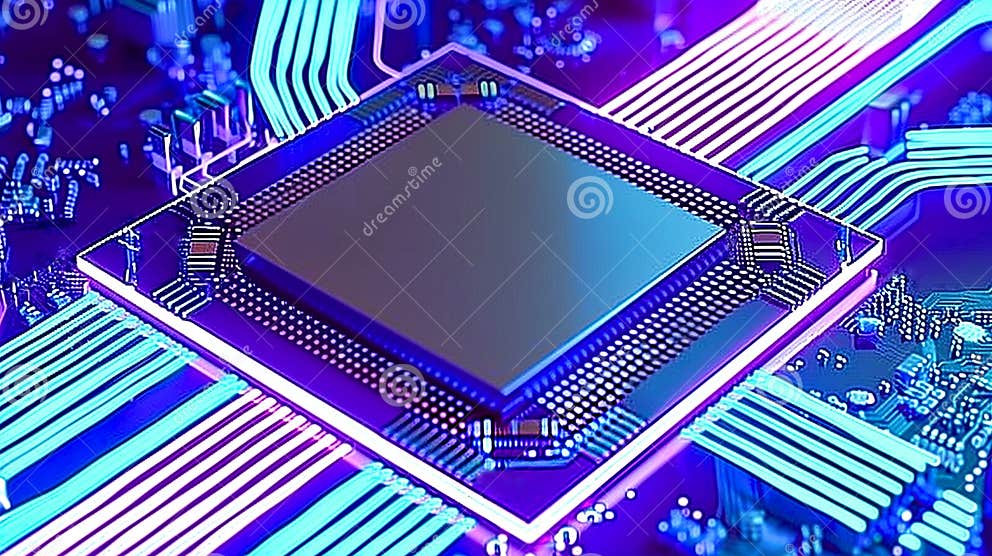 Futuristic AI Computer Chip: Neon Pink and Teal Illustration Stock ...