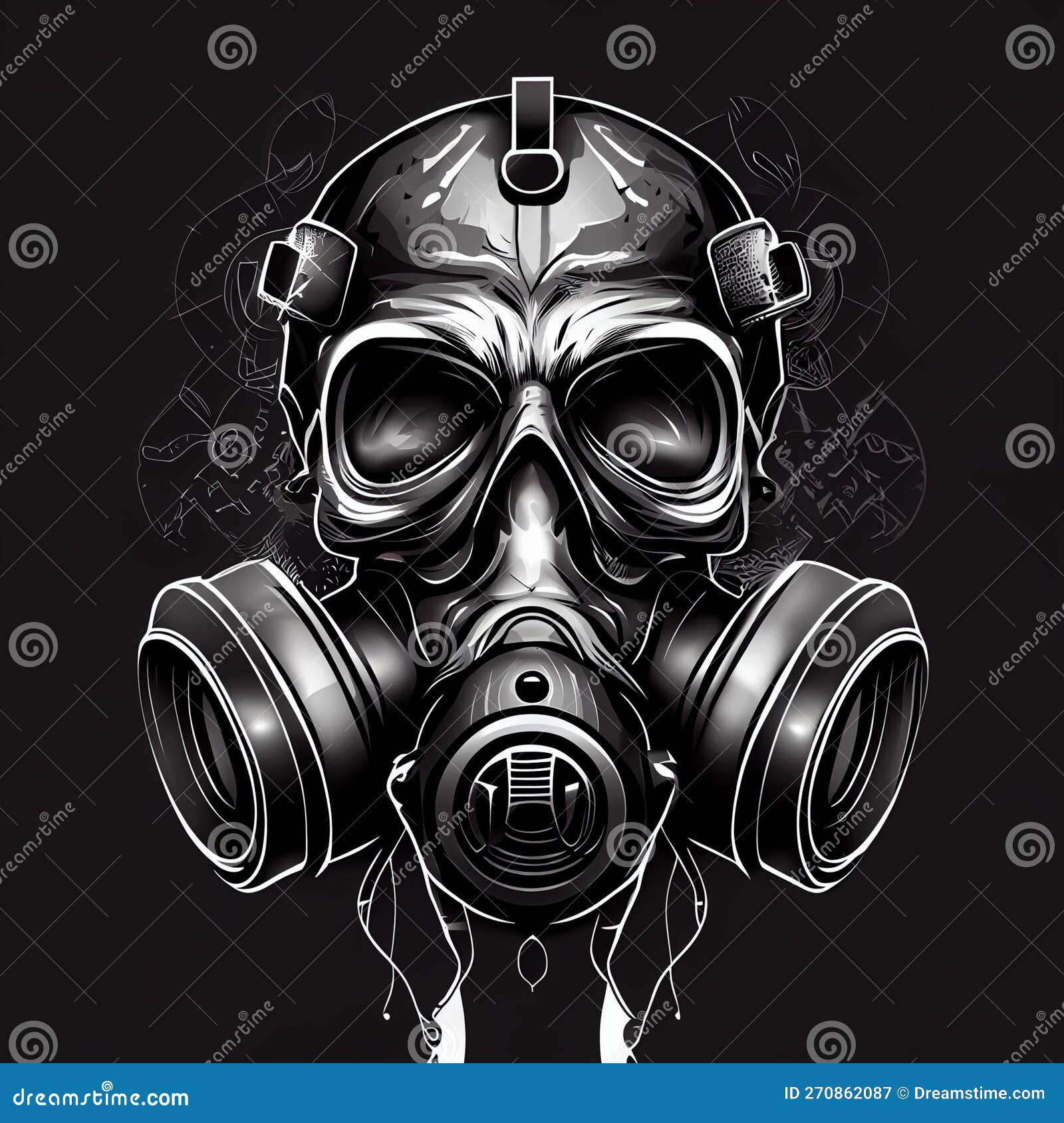 Skull in gas mask stock illustration. Illustration of attention - 270862087