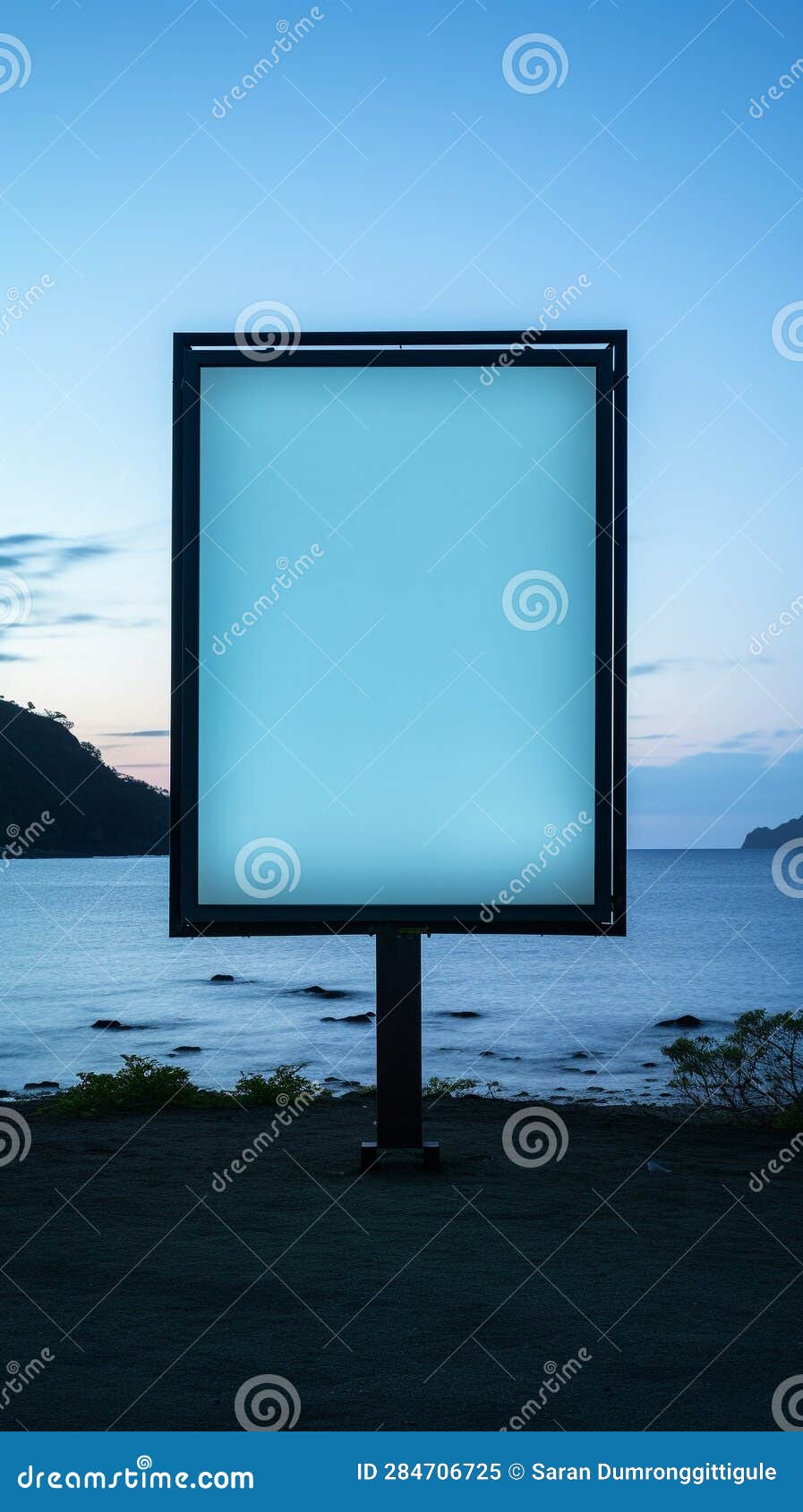 Striking Image of a Blank Billboard Frame on a Desolate Beach, Endless ...