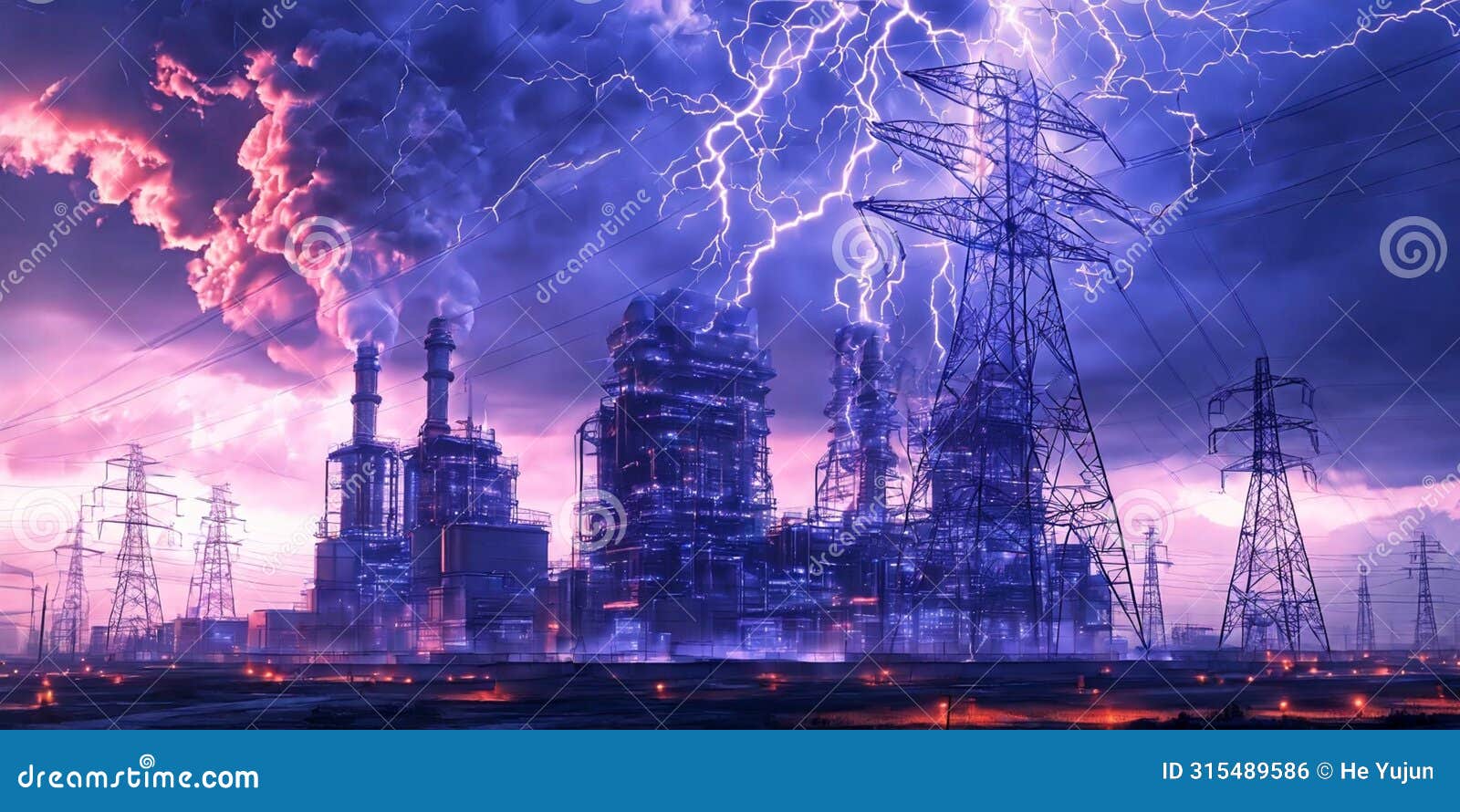 Apocalyptic Brainstorm: Towering Flames and Electrical Fury Stock ...