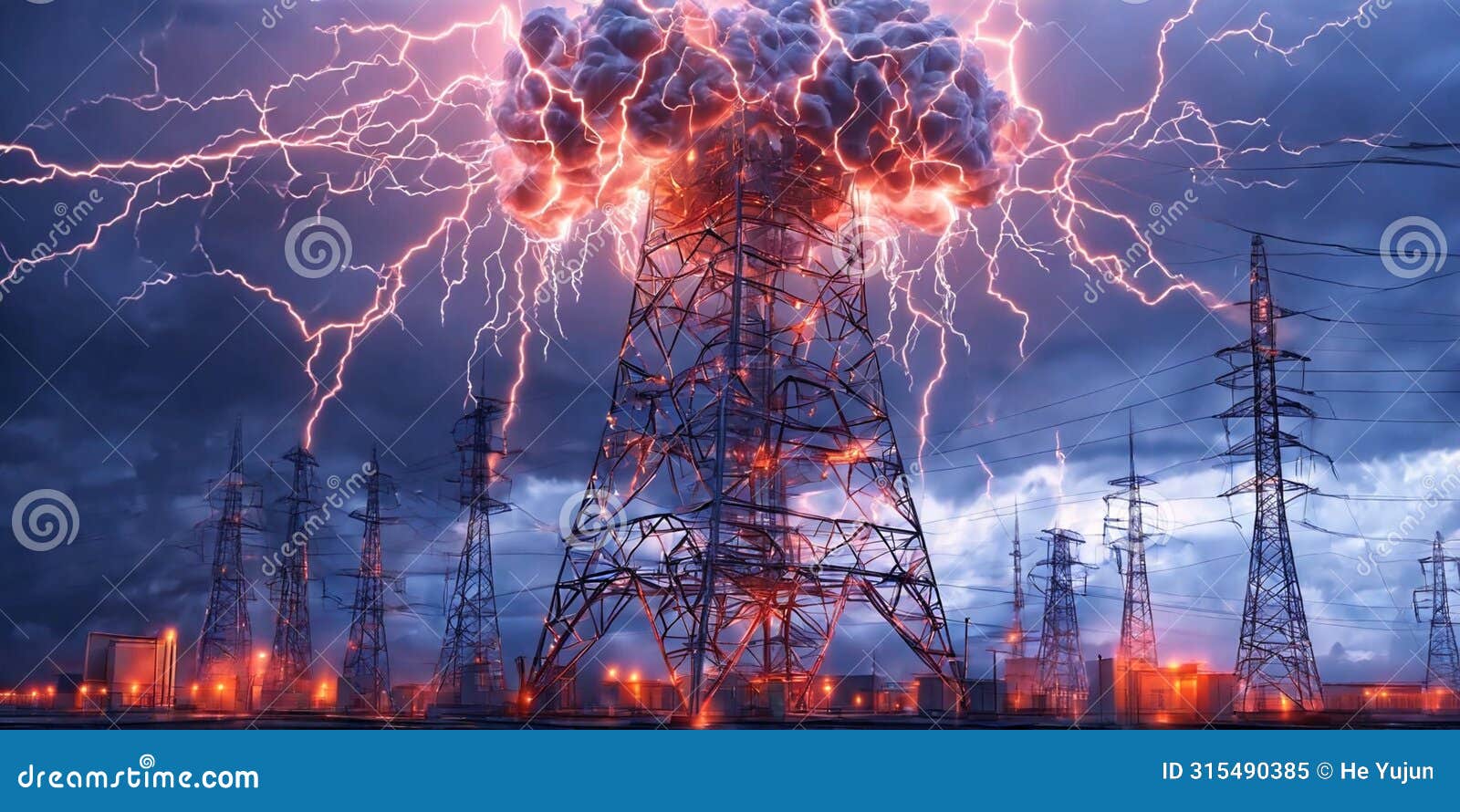 Apocalyptic Brainstorm: Towering Flames and Electrical Fury Stock ...