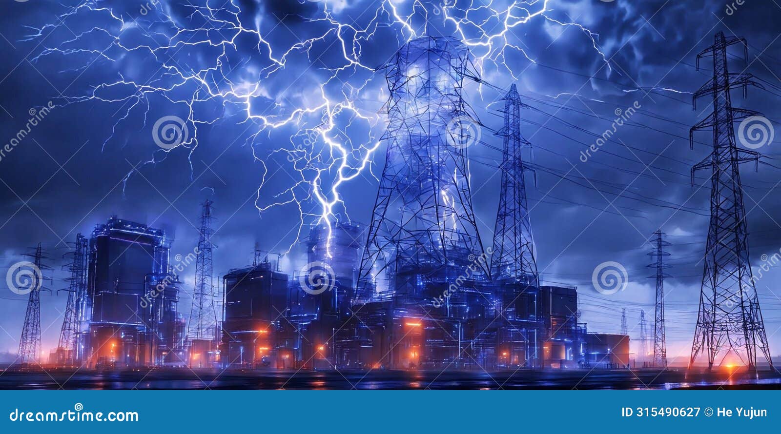 Apocalyptic Brainstorm: Towering Flames and Electrical Fury Stock ...