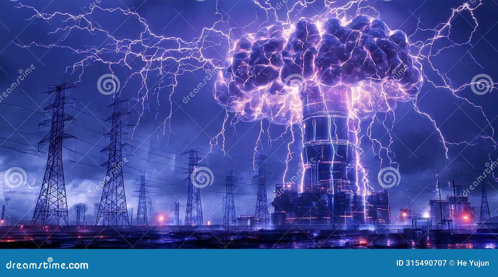 Apocalyptic Brainstorm: Towering Flames and Electrical Fury Stock ...