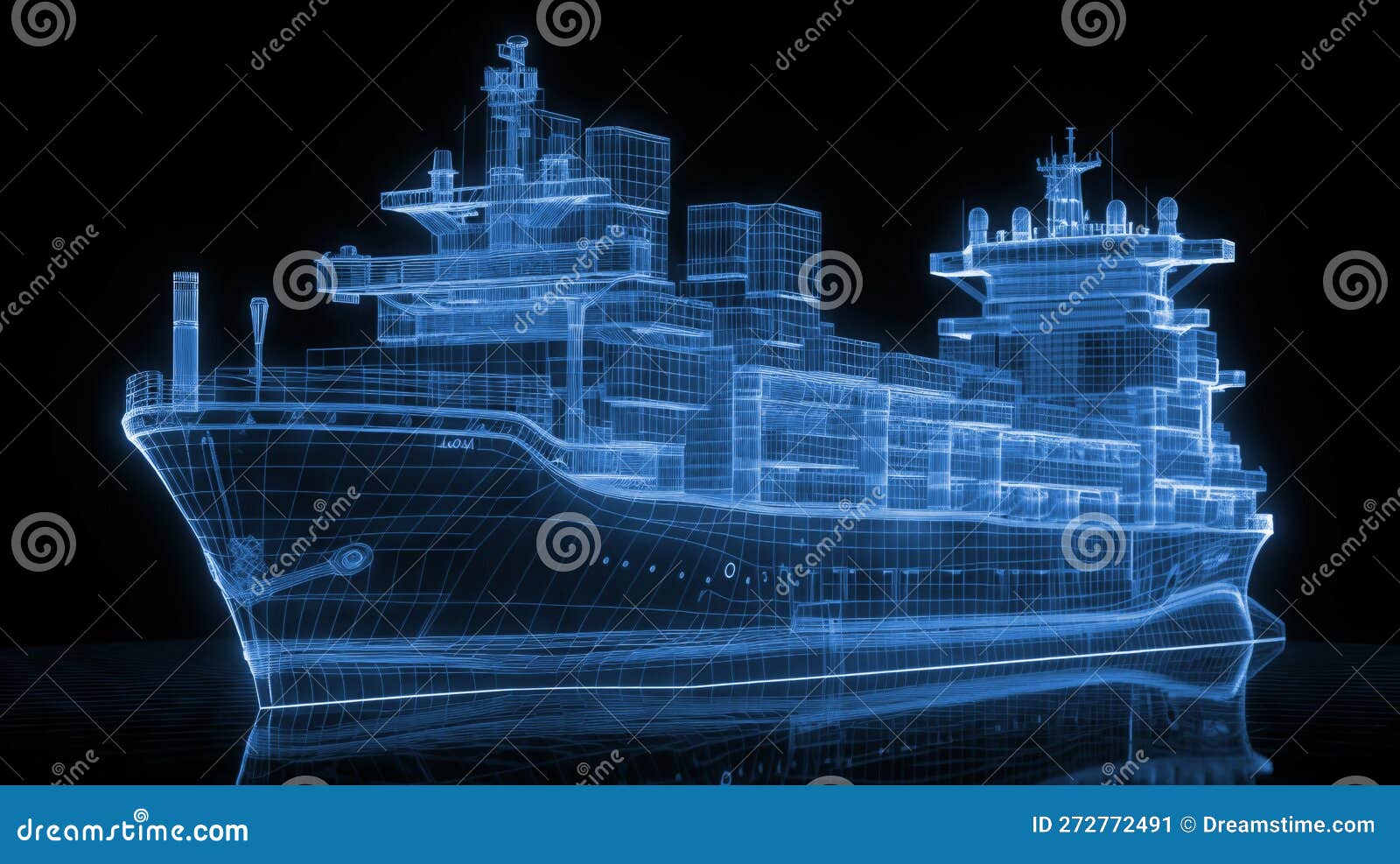 Glowing Wireframe of a Massive Container Ship Transporter Stock Image ...