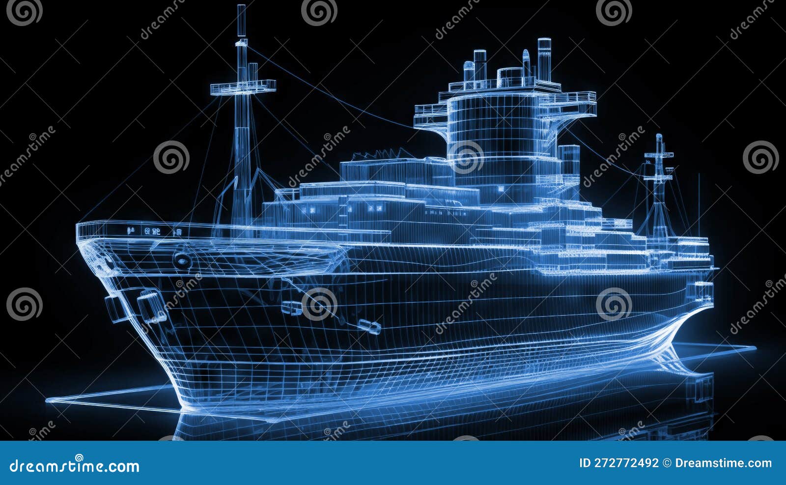 Glowing Wireframe of a Massive Container Ship Transporter Stock Photo ...