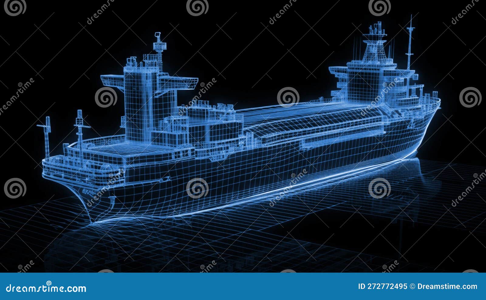 Glowing Wireframe of a Massive Container Ship Transporter Stock Image ...