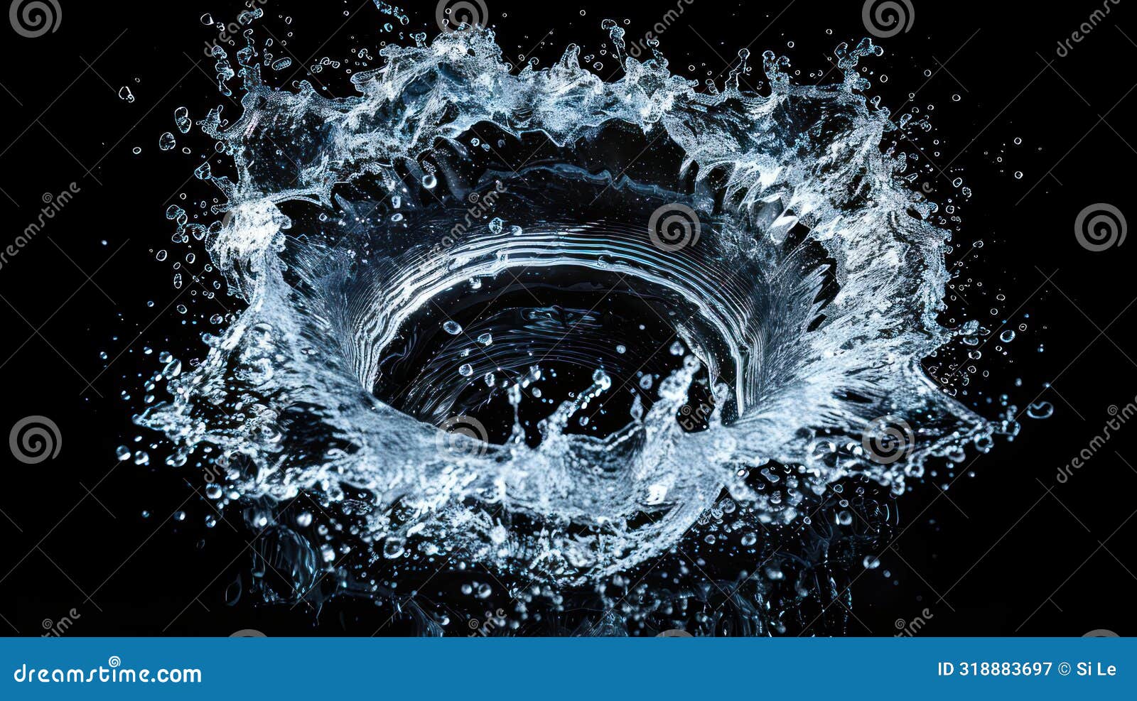 Round Water Splash in Circle Formation on Black Background Stock ...