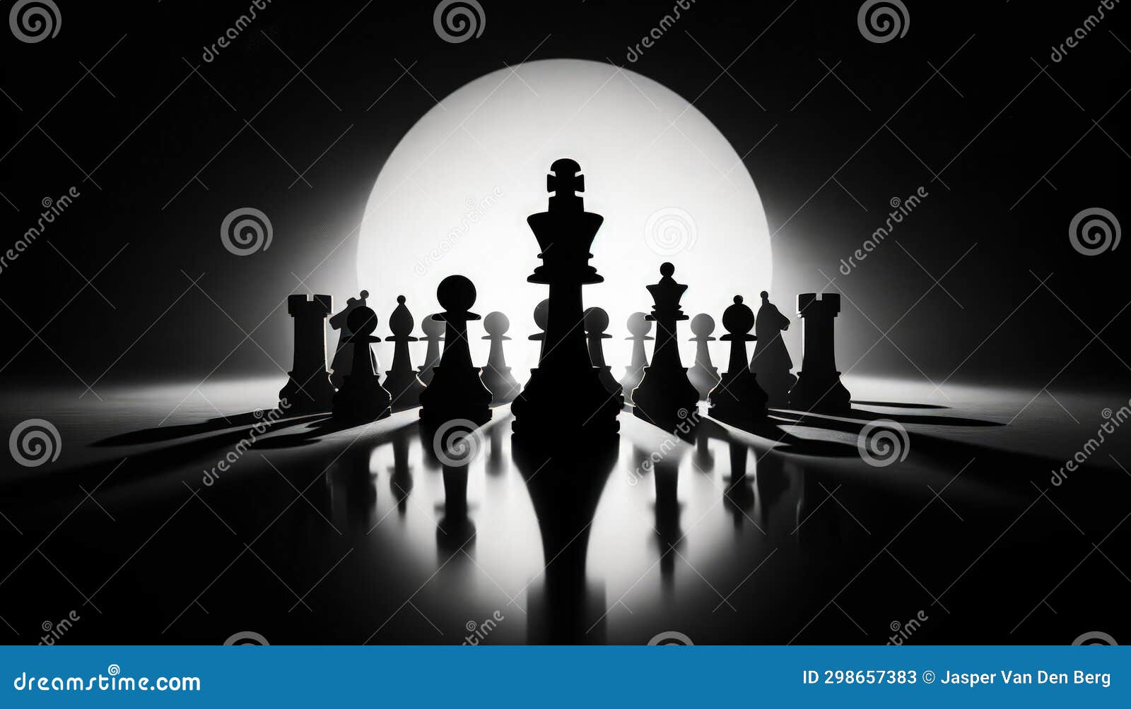 Dramatic Silhouette Of Chess Pieces With King In Spotlight On Dark ...