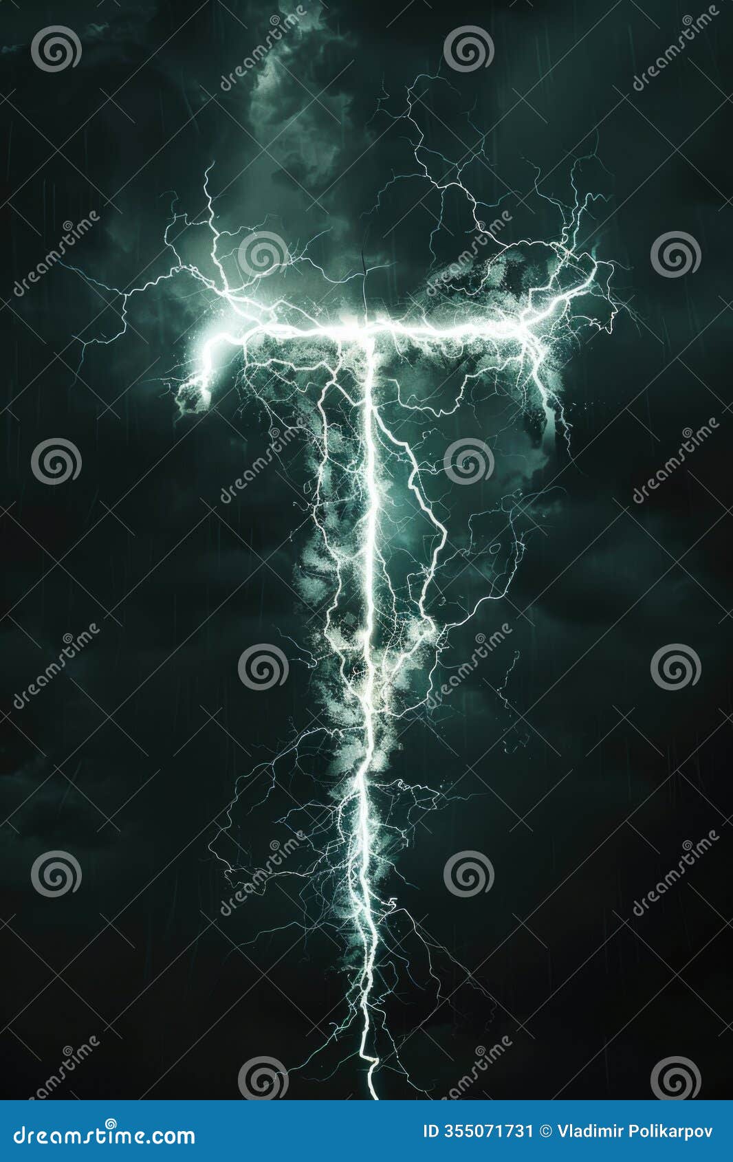 A Striking Image of a Cross Made of Lightning in the Dark Sky. Suitable ...