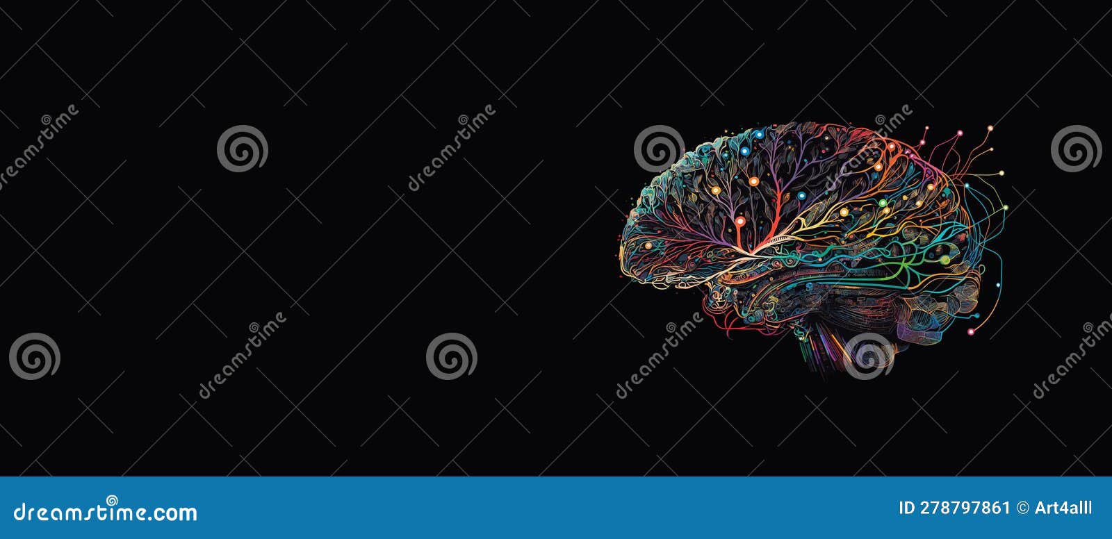 A Human Brain with Colorful Circuits in the Brain on Black Background ...