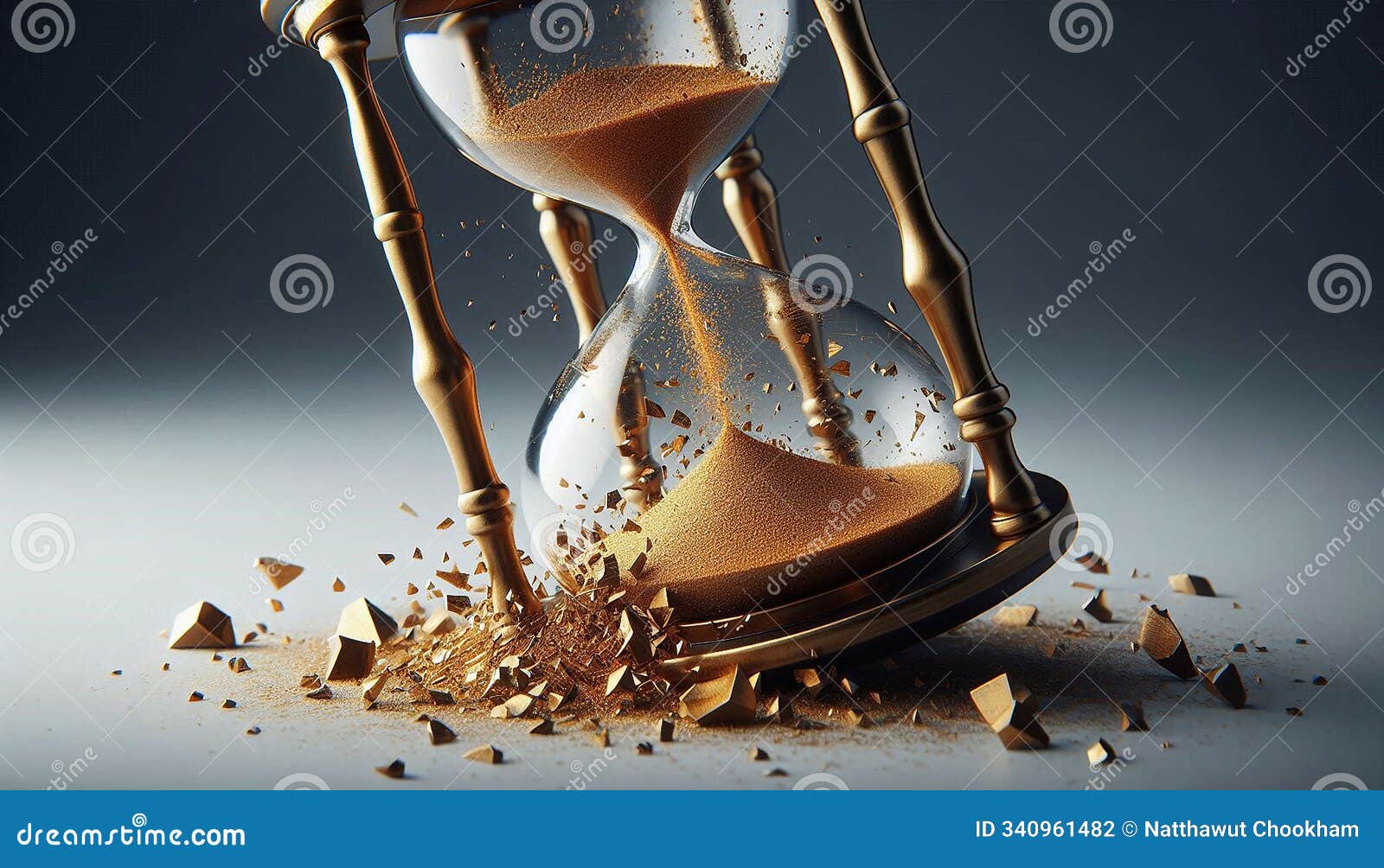 Elegant Hourglass with Spilled Sand in a Dramatic Scene Stock ...