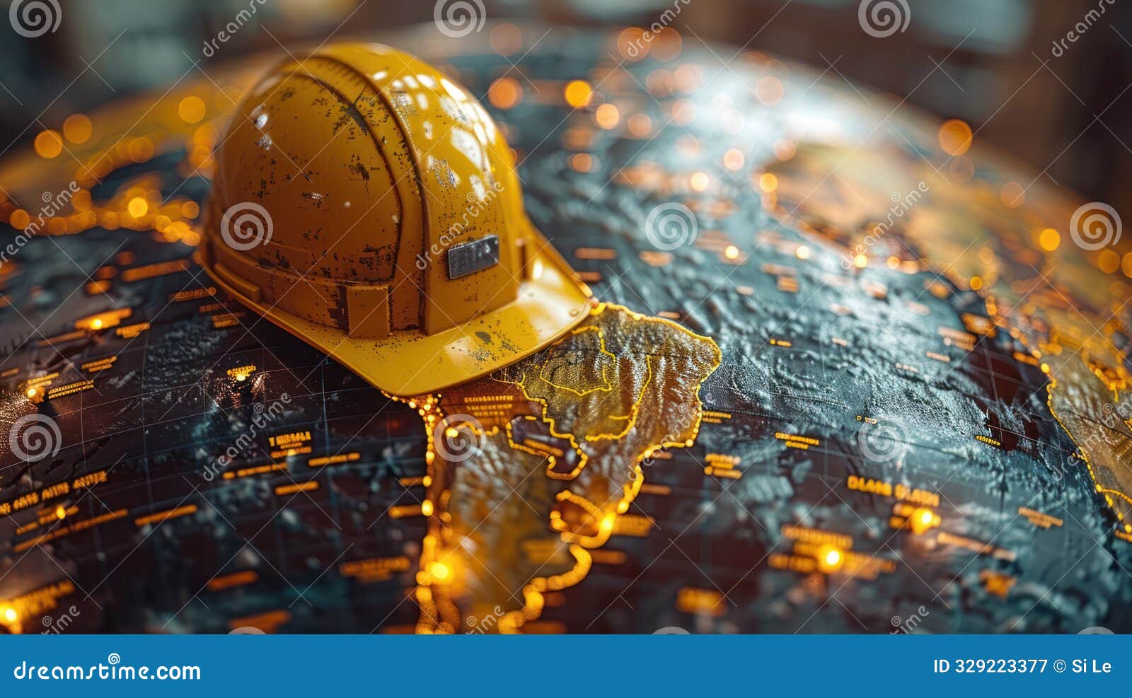 Global Safety First: Hard Hat on Globe for Labor Day Campaign Stock ...