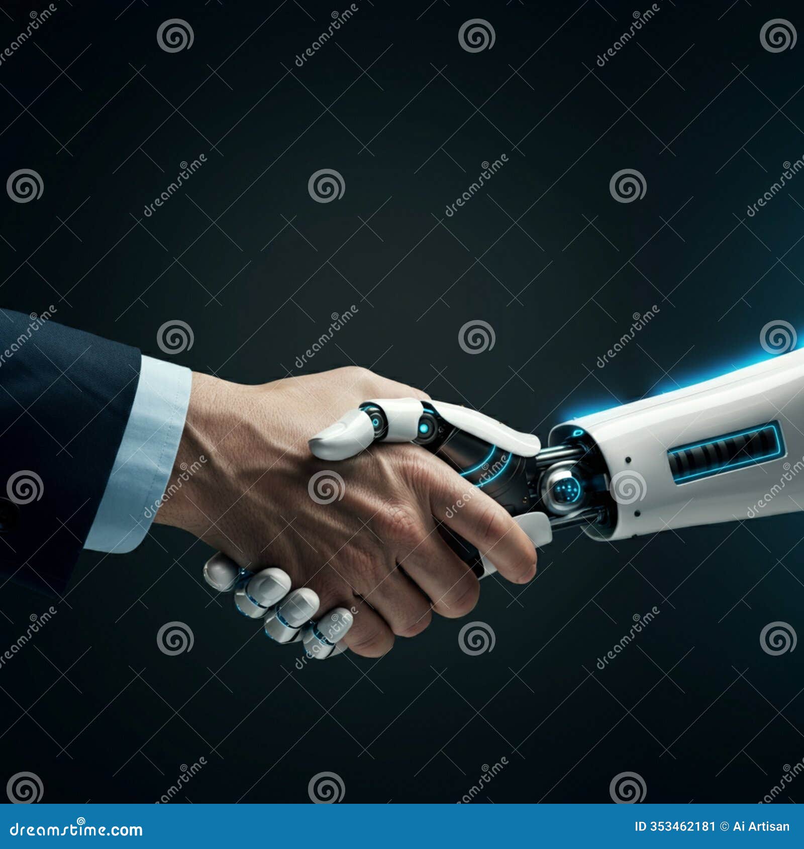 AI-Generated Image: Human Hand and Robotic Arm Handshake Stock ...