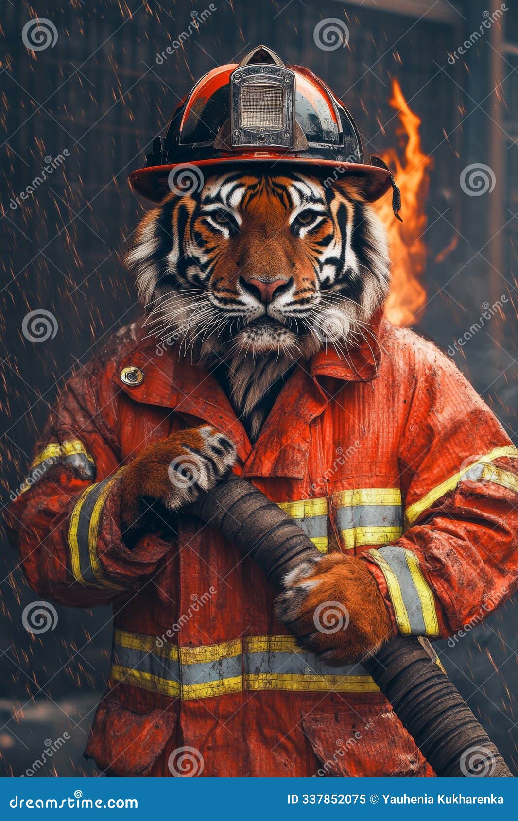 Fierce Firefighter Tiger Ready To Save Stock Illustration ...