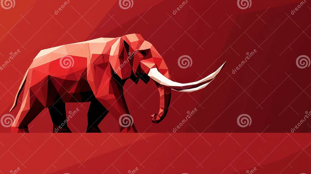 Geometric Red Elephant Art with Sharp Angles and Bold Colors on a ...