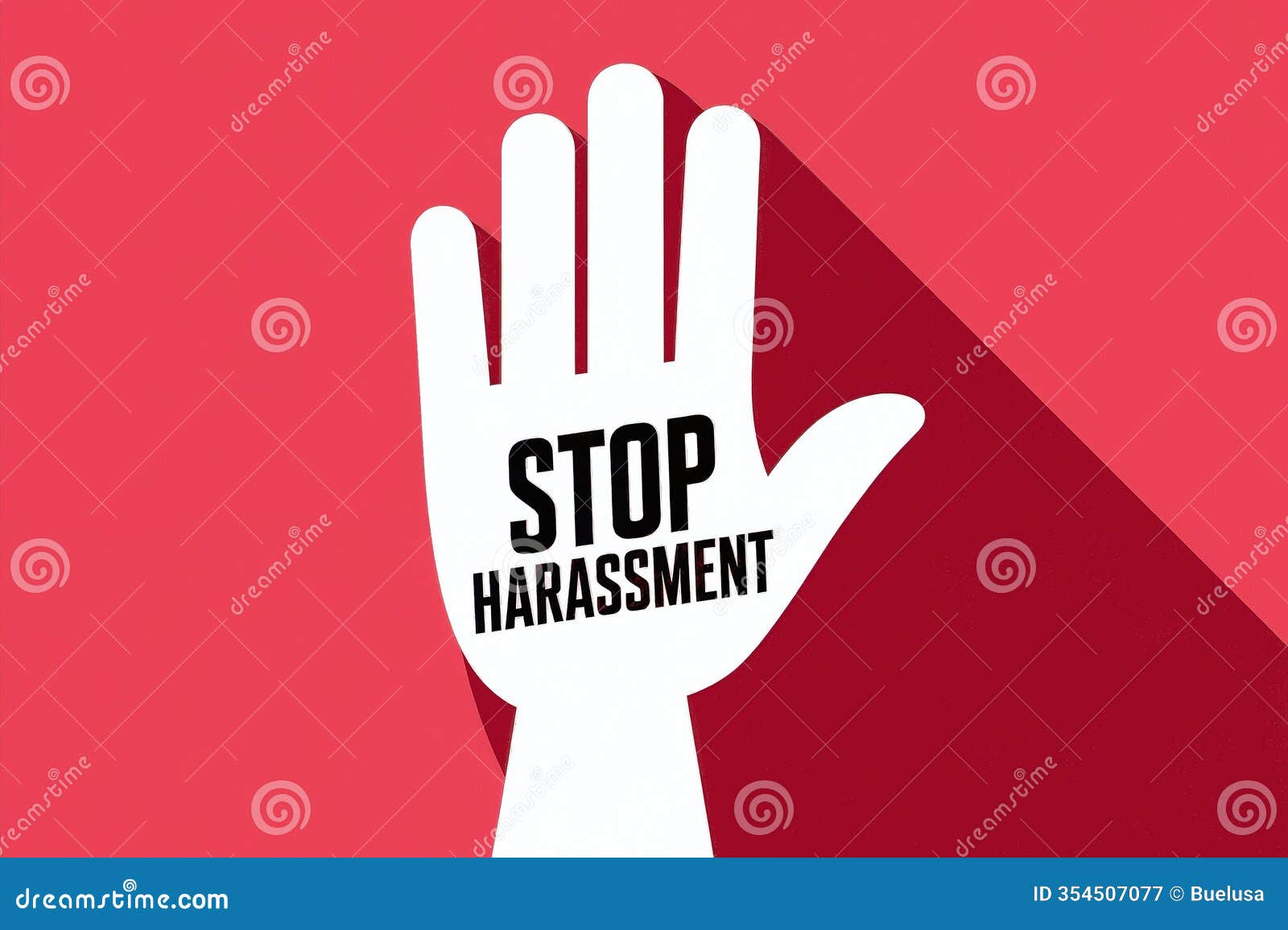 Silhouette of a Hand with Stop Harassment Text on a Bold Red Background ...