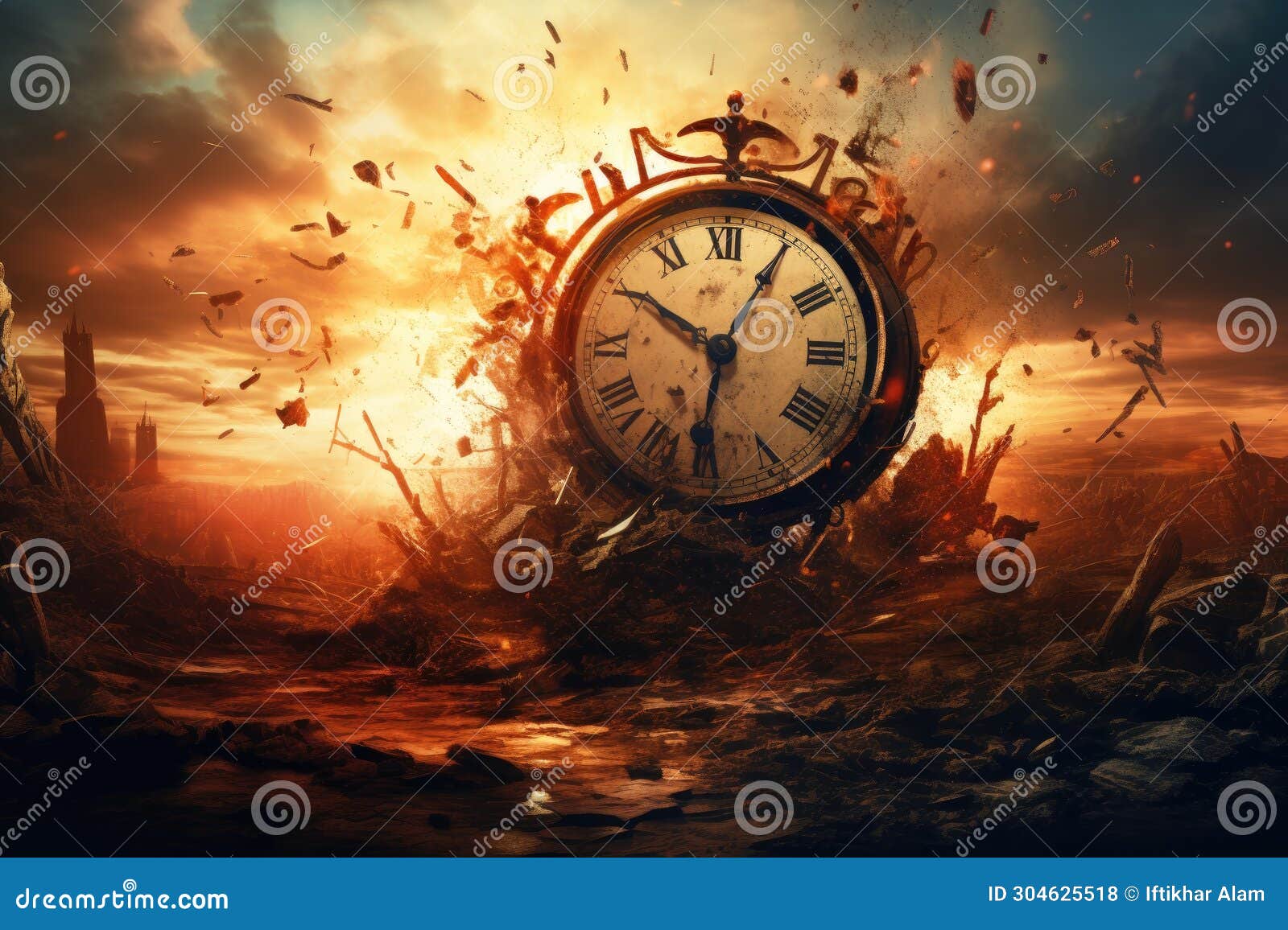A Striking Image of a Massive Clock Placed Atop a Mound of Destroyed ...