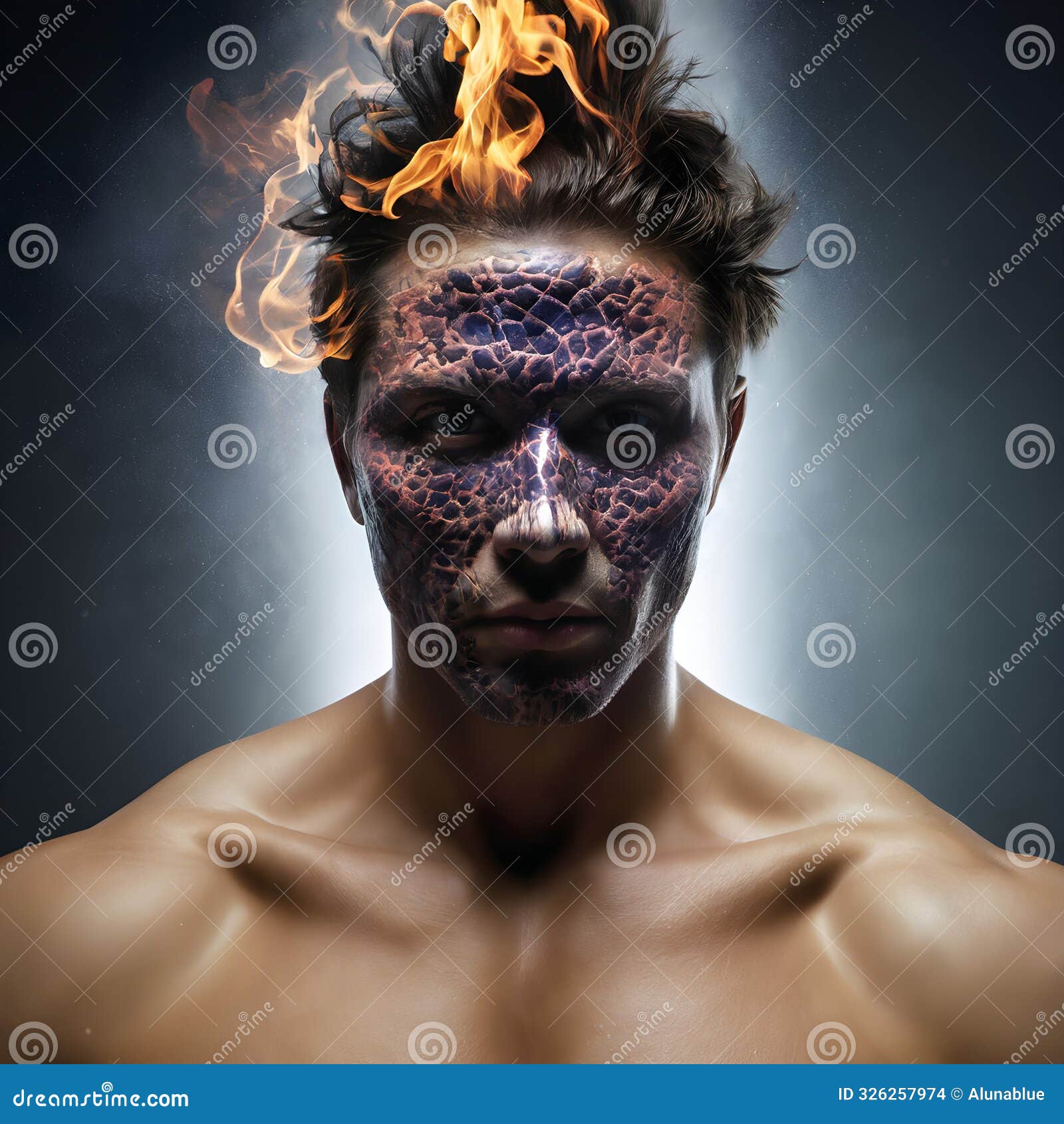 Fiery Lava Figure with Flames in Hair Stock Illustration - Illustration ...