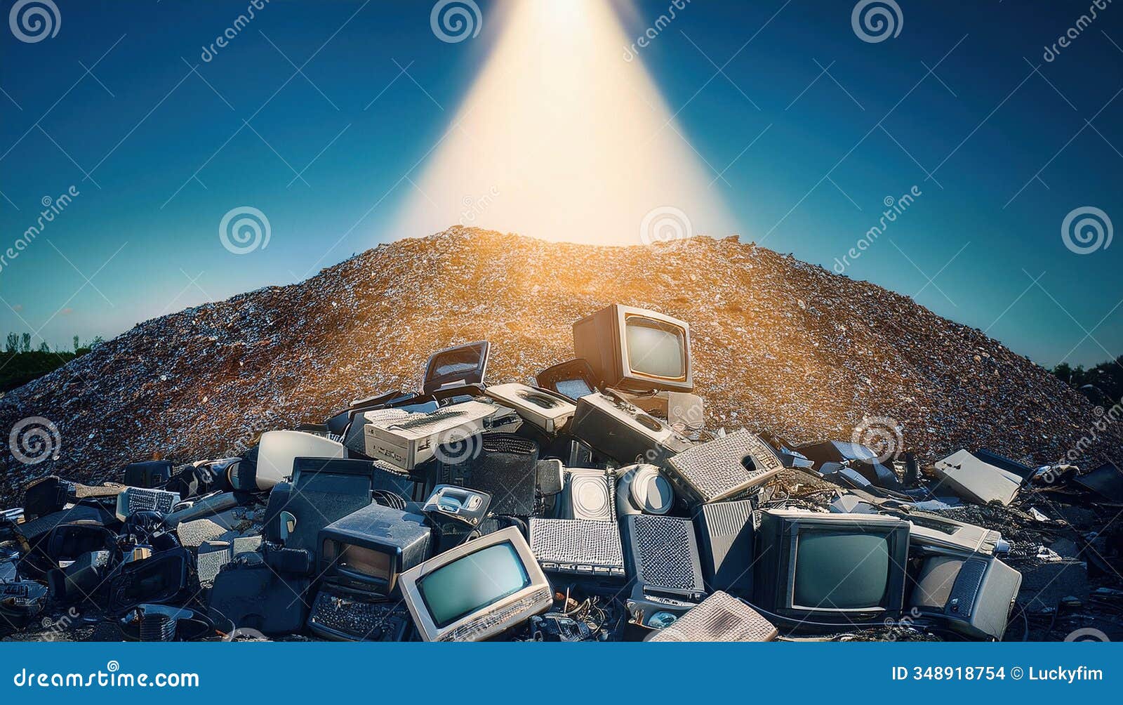 Striking Image of Old Electronics Piled in Landfill, Illuminated by ...