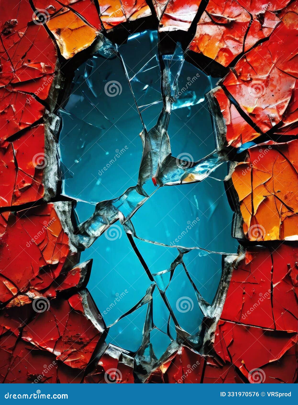 Shattered Red Surface Revealing Vibrant Blue Core Stock Photo - Image ...