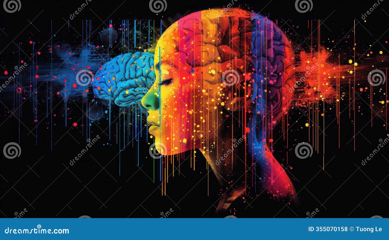 Vibrant Brain Silhouette with Color-Coded Illustration Stock ...