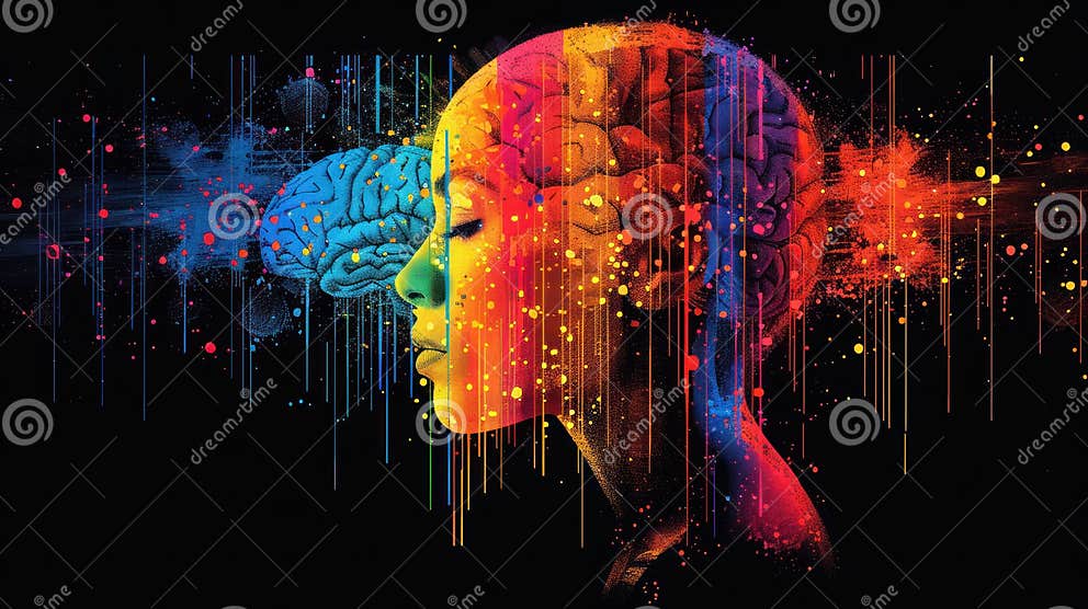 Vibrant Brain Silhouette with Color-Coded Illustration Stock ...