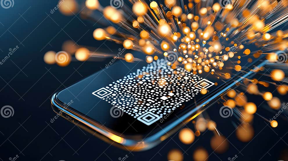 Dynamic QR Code with Glowing Particles and Smartphone Displaying ...