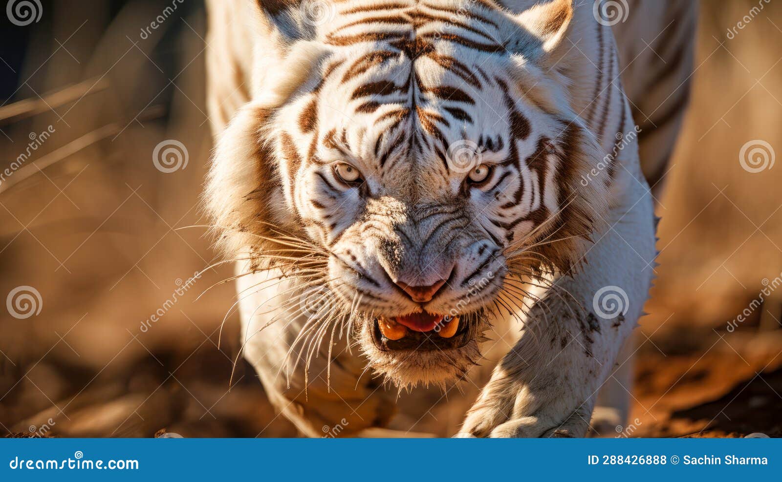 Striking Image of a White Tiger on the Prowl, with Vivid Contrasts of ...