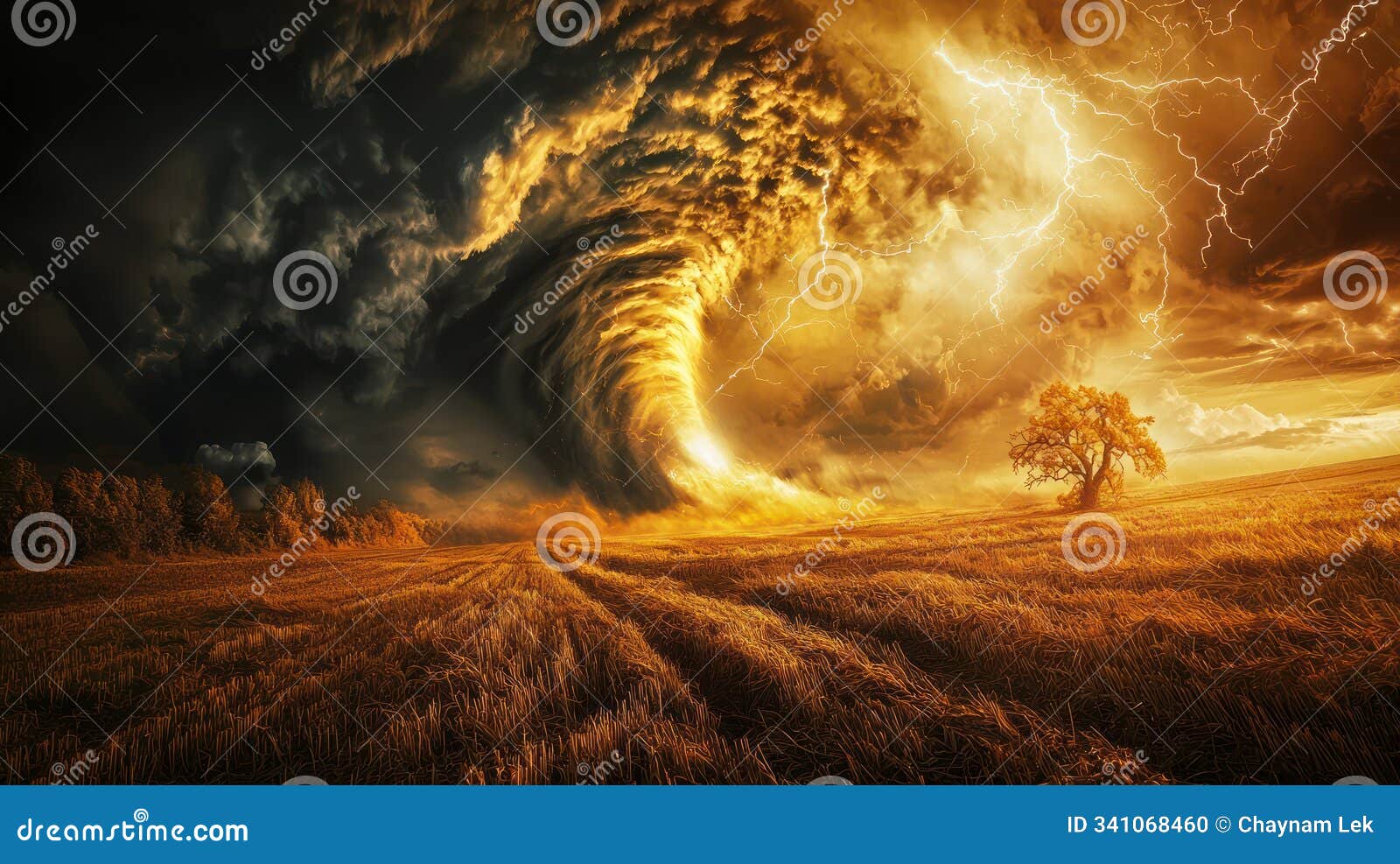 Striking Landscape of a Tornado Raging Stock Illustration ...