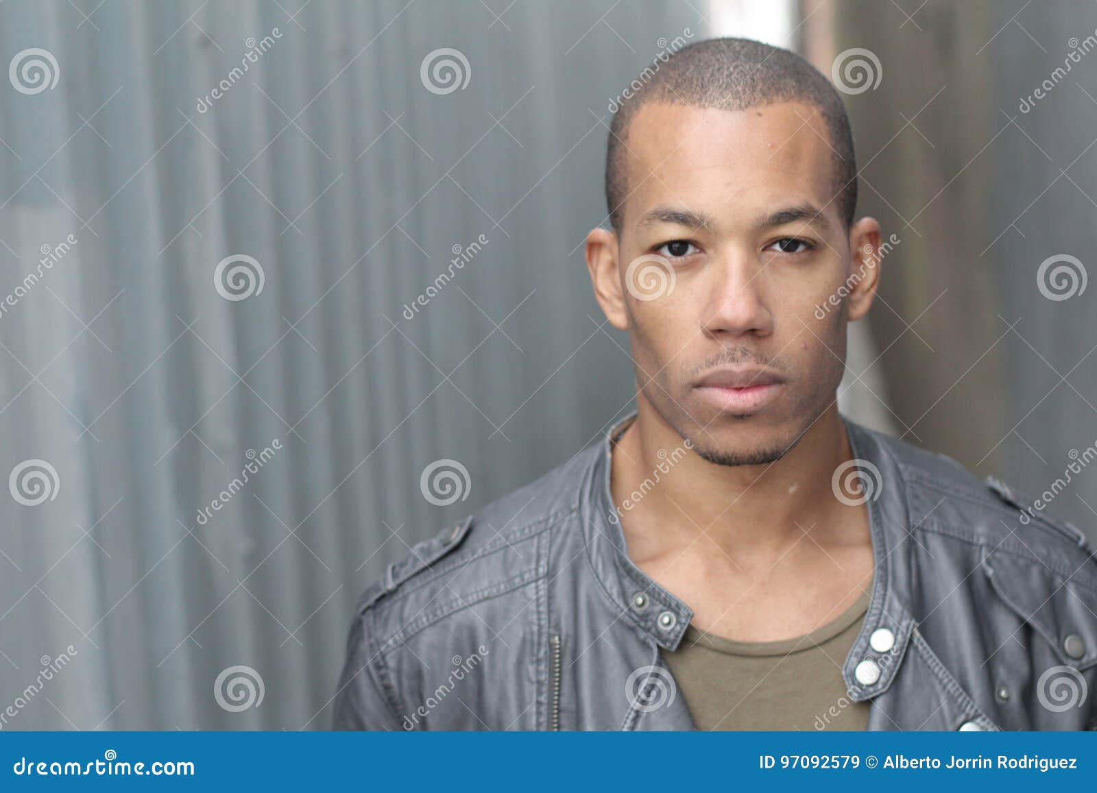 Striking Man with Neutral Expression Close Up with Copy Space Stock ...