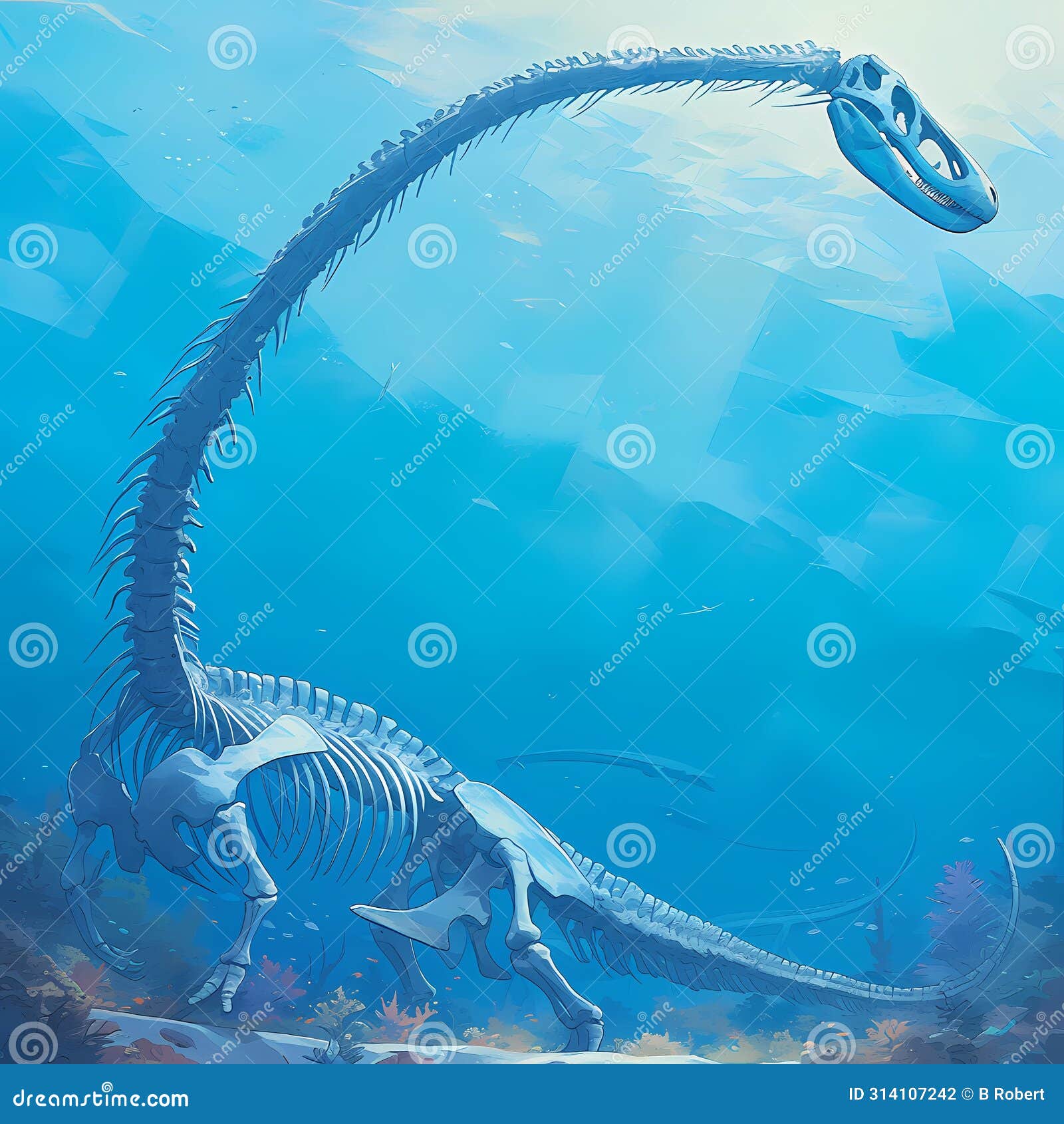 Striking Marine Vessel, Elasmosaurus Skeleton Stock Illustration ...