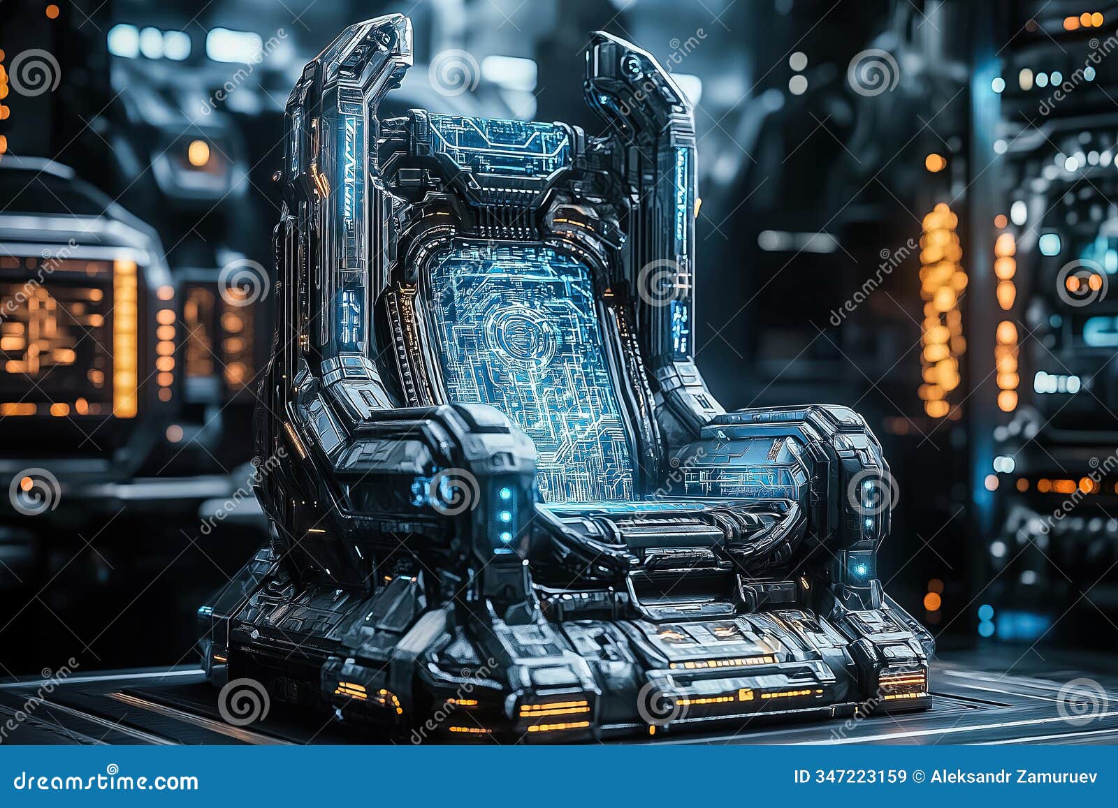 A Striking Metallic Throne Features Futuristic Designs and Glowing ...