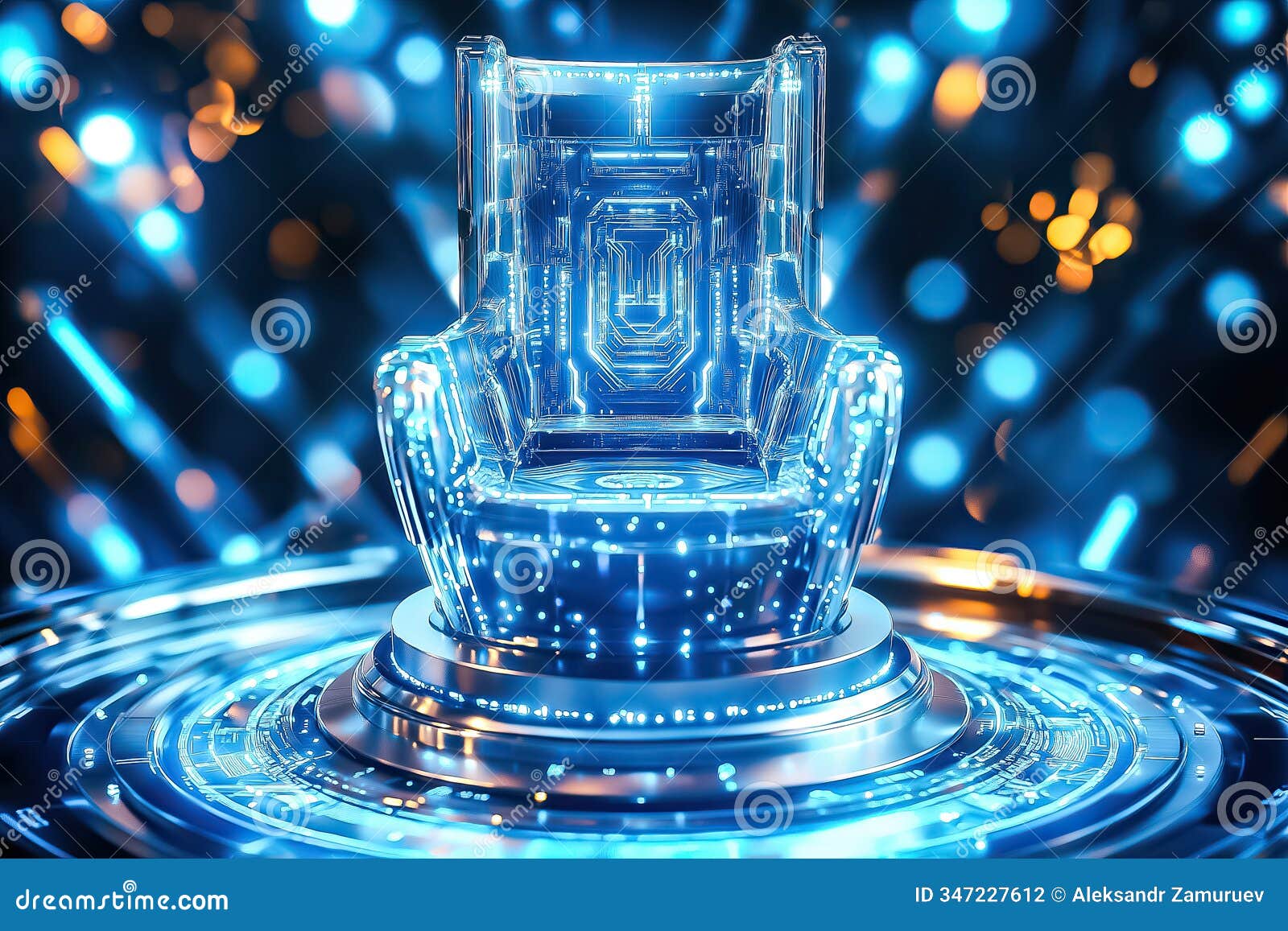 A Striking Metallic Throne is Illuminated with Blue Lights, Showcasing ...