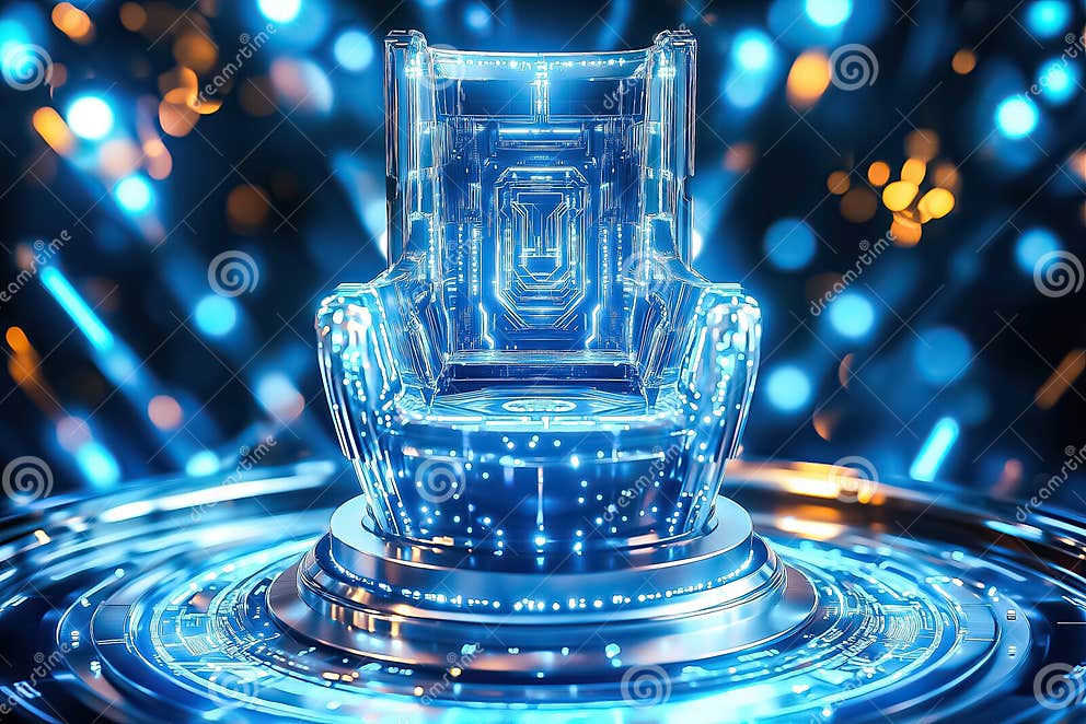 A Striking Metallic Throne is Illuminated with Blue Lights, Showcasing ...